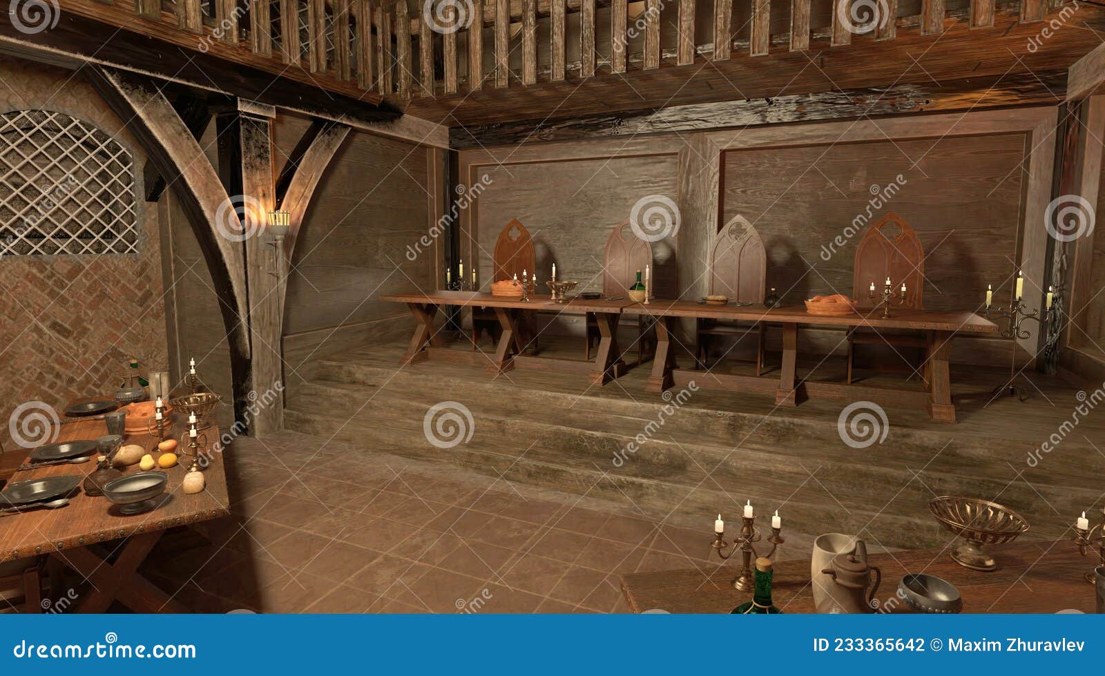 Medieval Castle Great Hall Interior 3d Illustration Stock Illustration ...