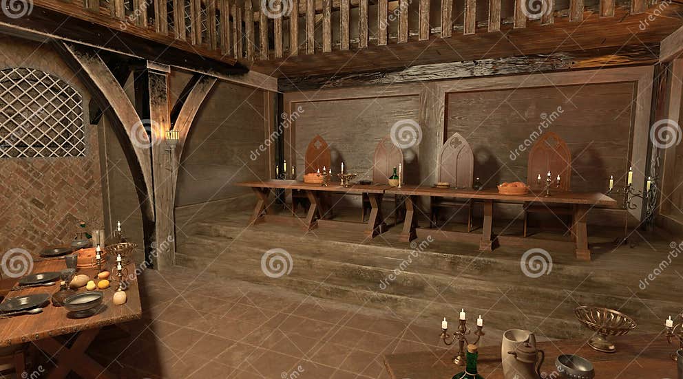 Medieval Castle Great Hall Interior 3d Illustration Stock Illustration ...