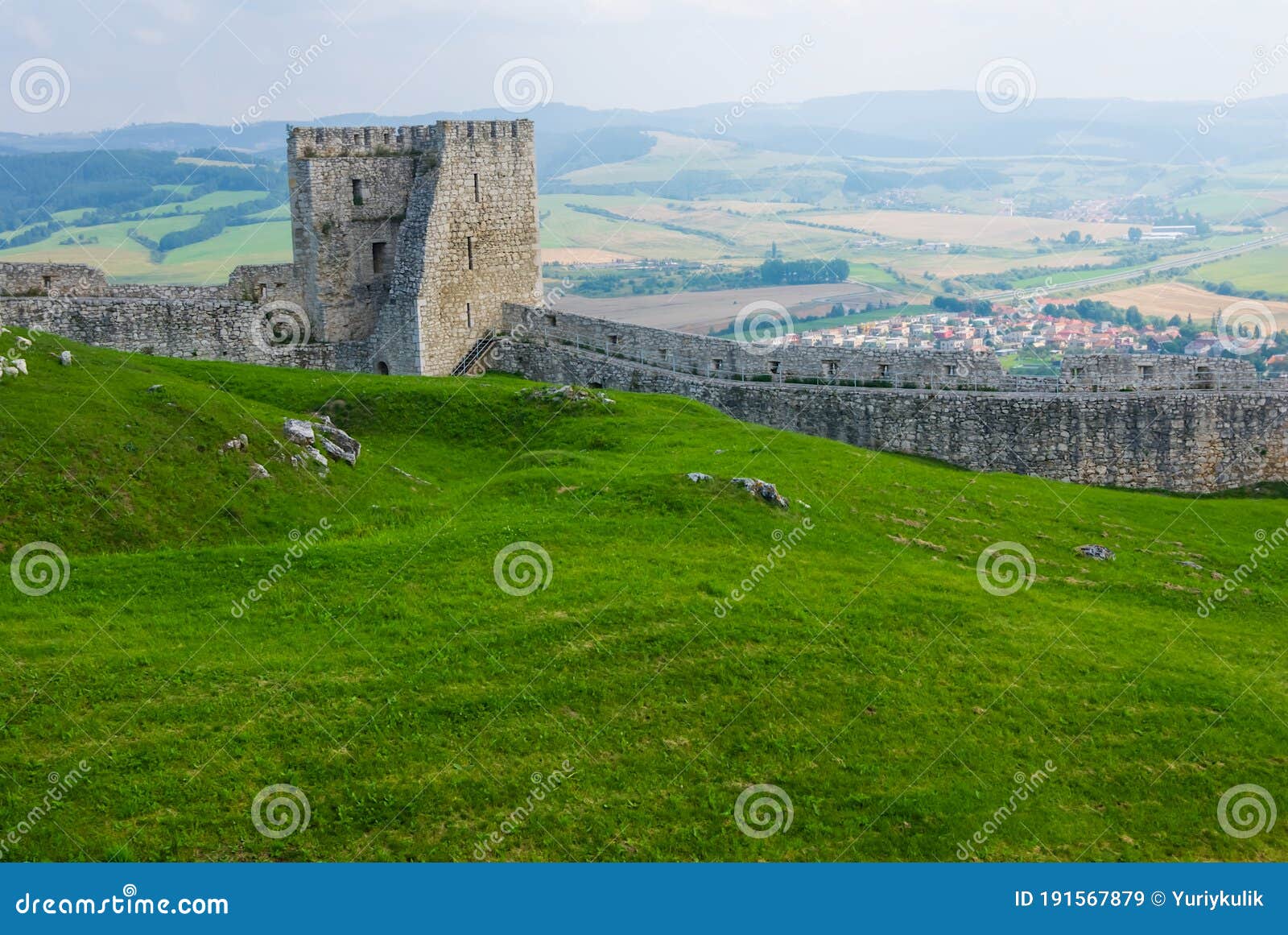 Medieval Castle on a Green Hill Stock Image - Image of blue, history ...