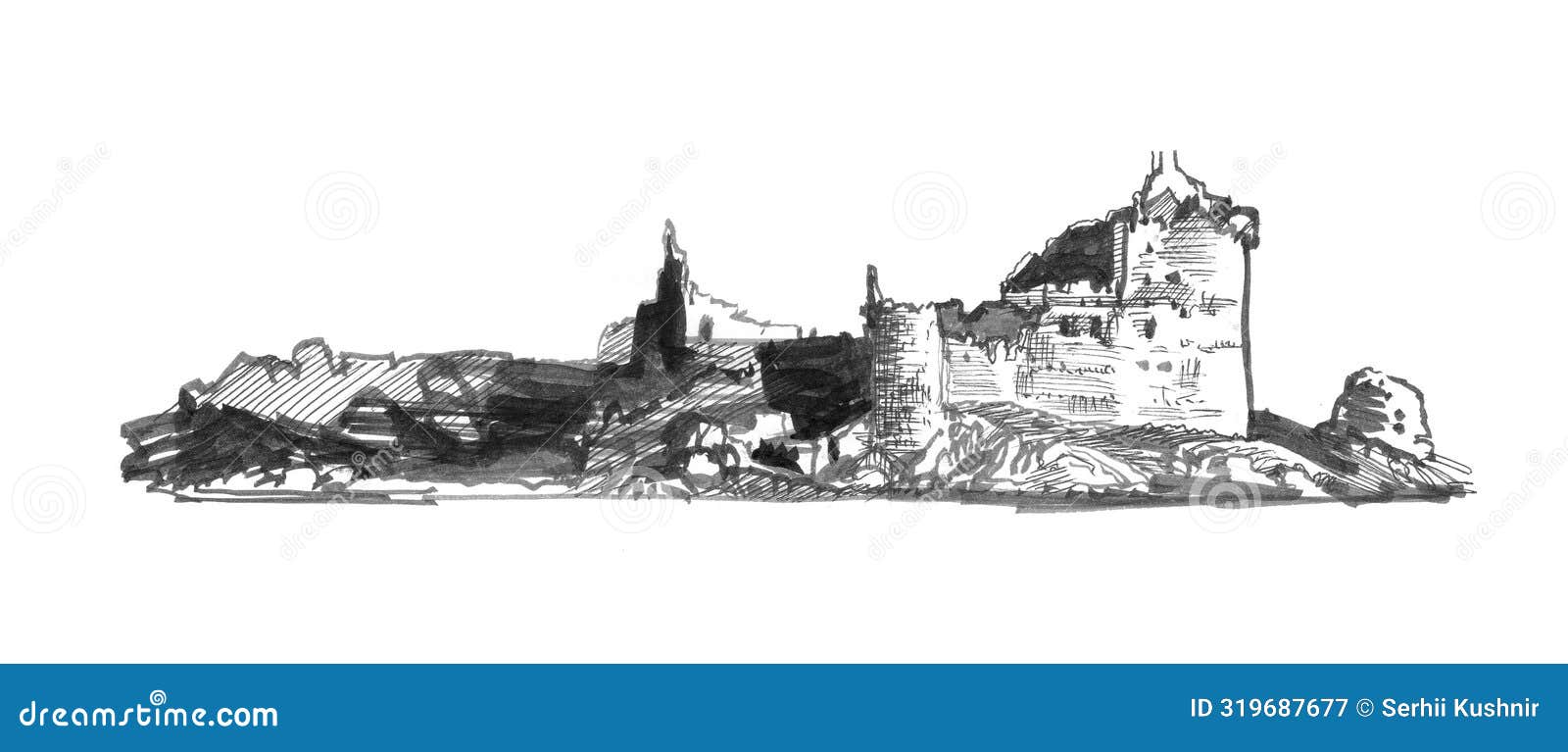 Medieval Castle. Hand Drawing Sketch Stock Illustration - Illustration ...