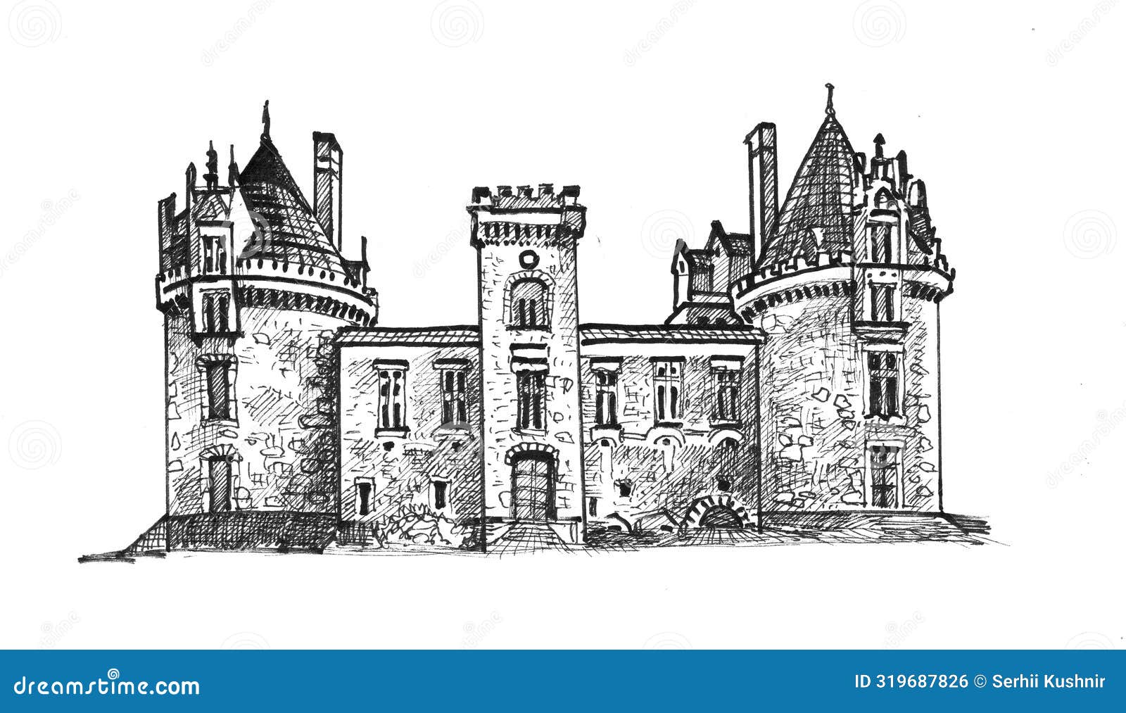 Medieval Castle. Hand Drawing Sketch Stock Illustration - Illustration ...
