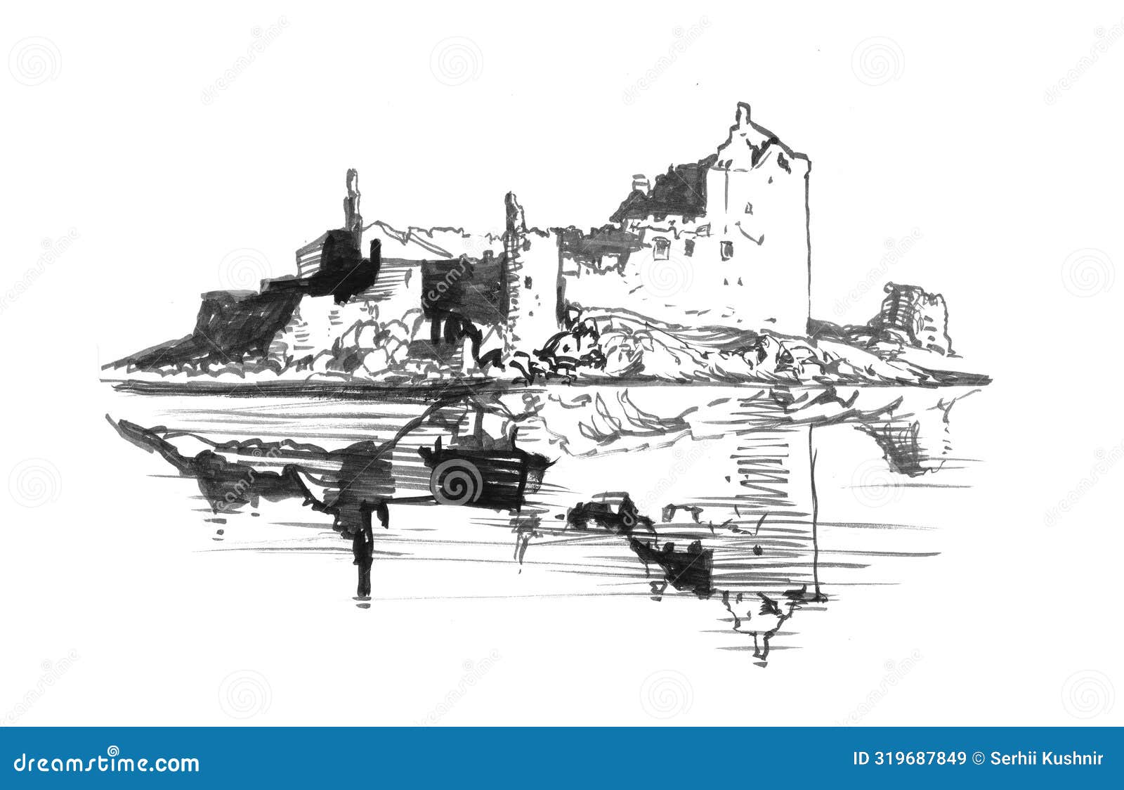 Medieval Castle. Hand Drawing Sketch Stock Illustration - Illustration ...