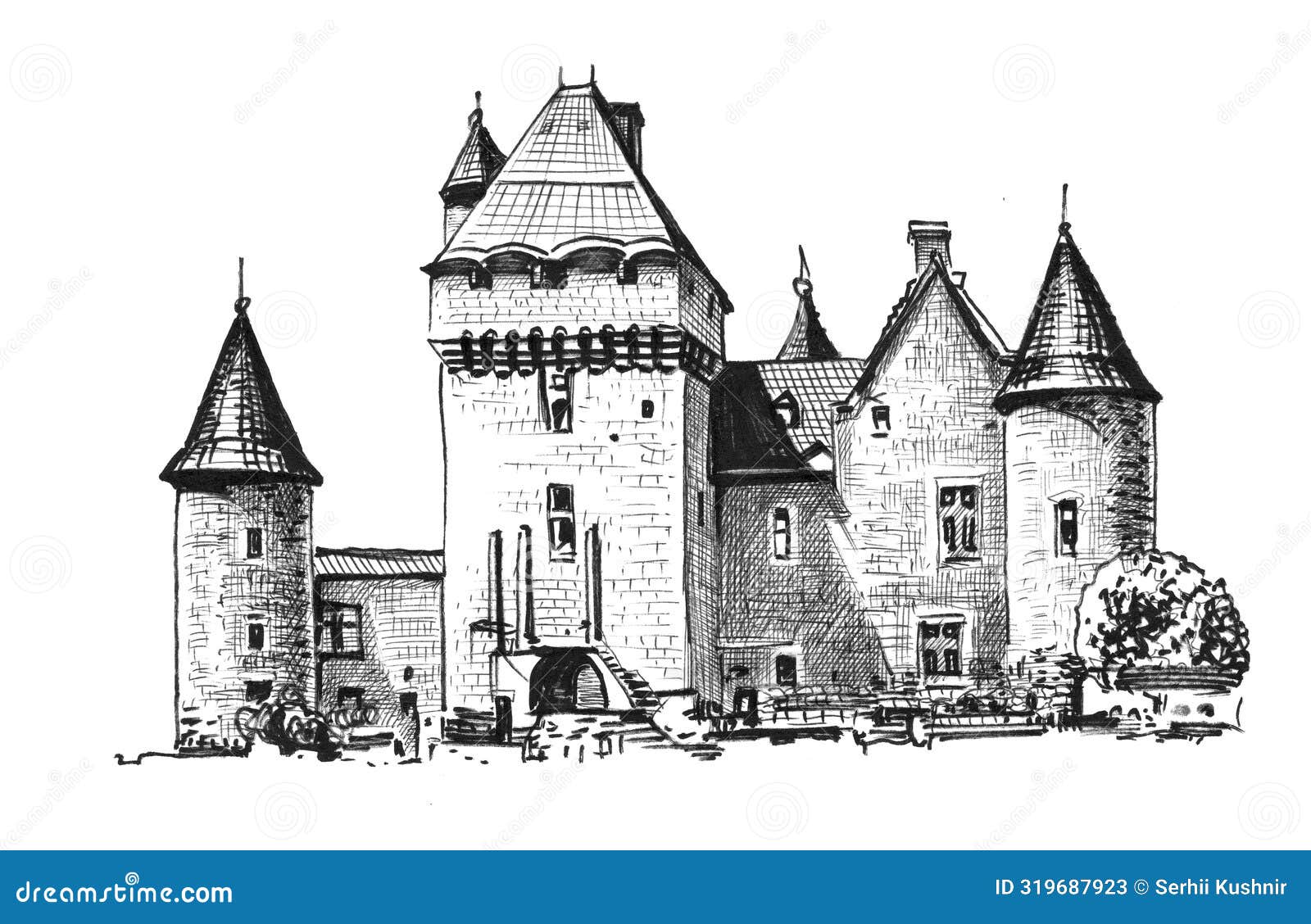 Medieval Castle. Hand Drawing Sketch Stock Image - Image of sketch ...