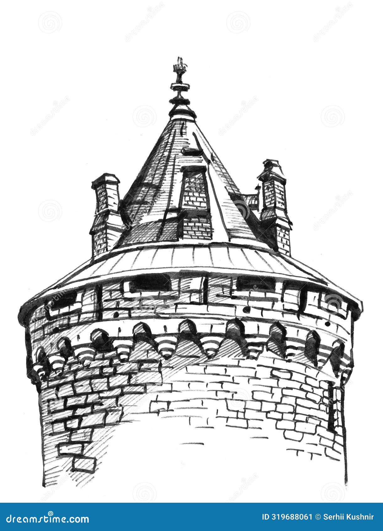 Medieval Castle. Hand Drawing Sketch Stock Illustration - Illustration ...