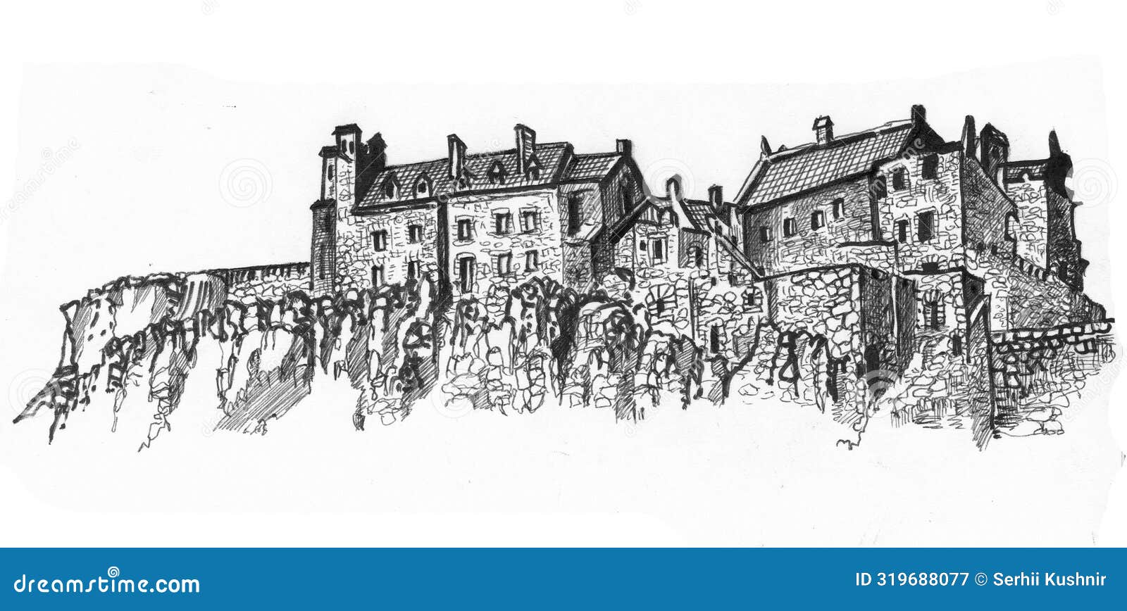 Medieval Castle. Hand Drawing Sketch Stock Illustration - Illustration ...
