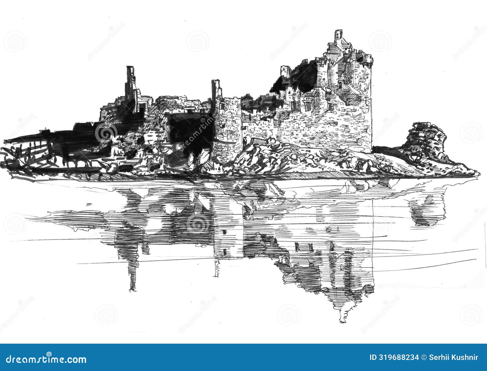 Medieval Castle. Hand Drawing Sketch Stock Illustration - Illustration ...
