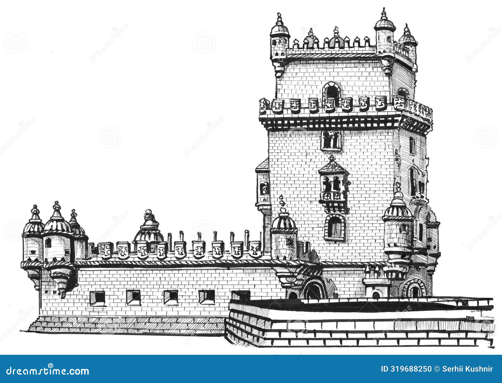 Medieval Castle. Hand Drawing Sketch Stock Illustration - Illustration ...