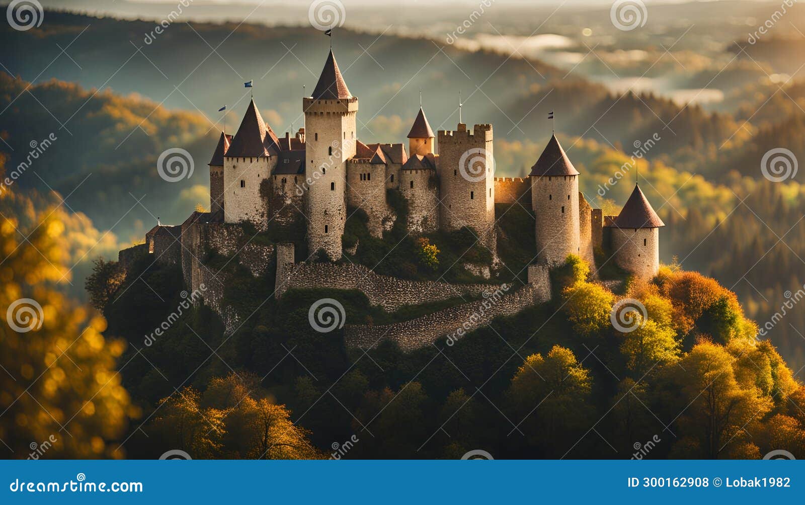 A Medieval Castle on a Hill Overlooking a Valley Stock Illustration ...