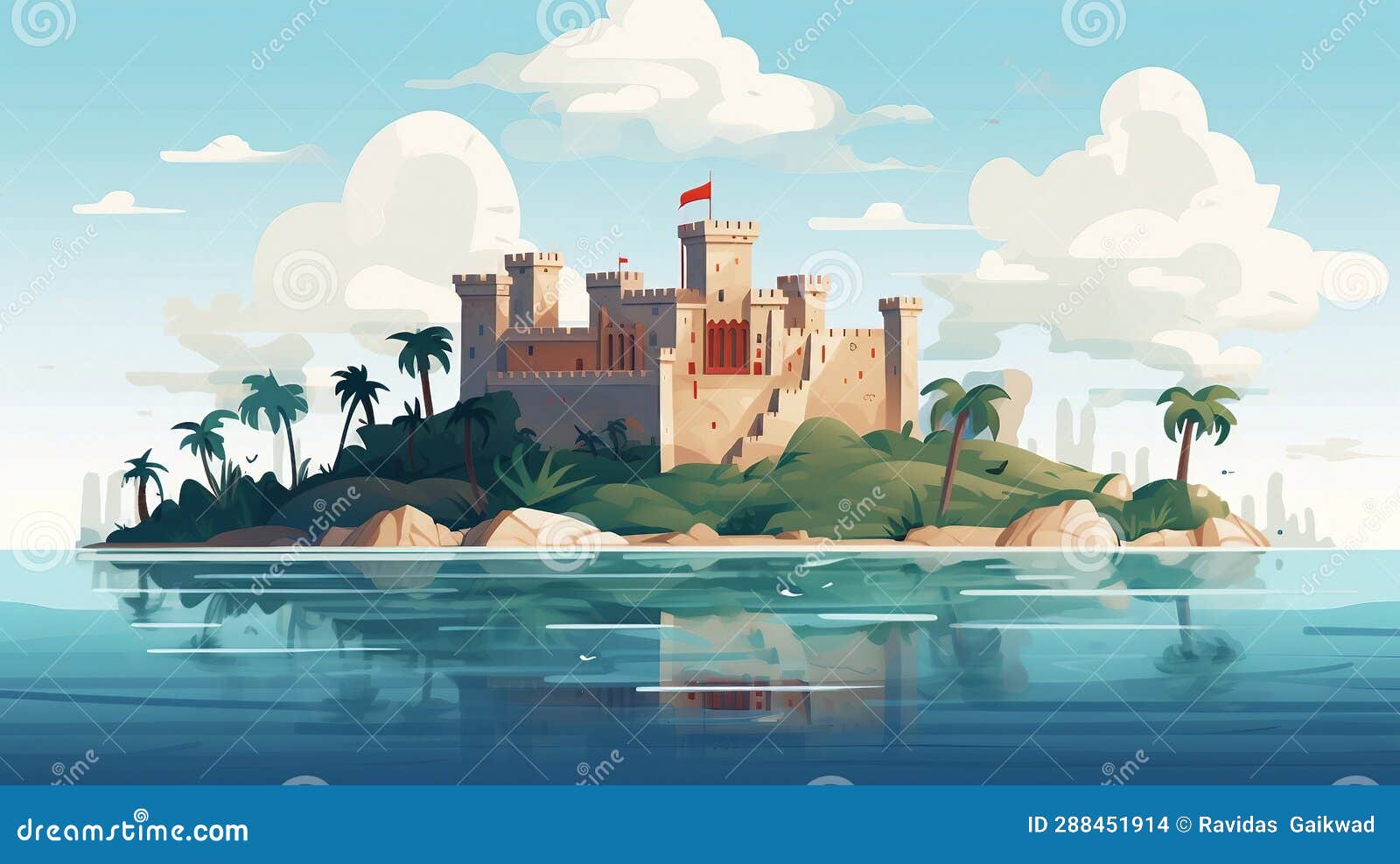 Medieval Castle on an Island in the Ocean Illustration AI Generated ...