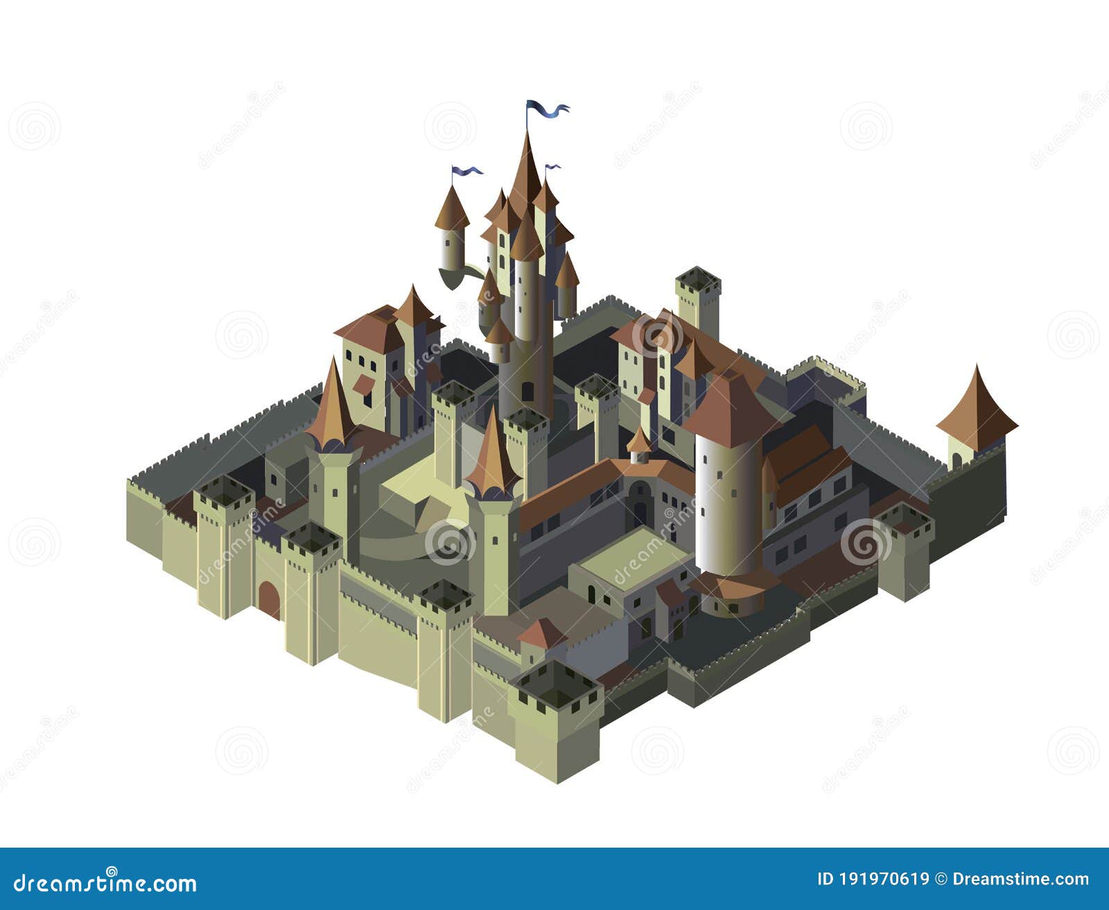 Medieval Castle, Isometric Style Stock Vector - Illustration of ...