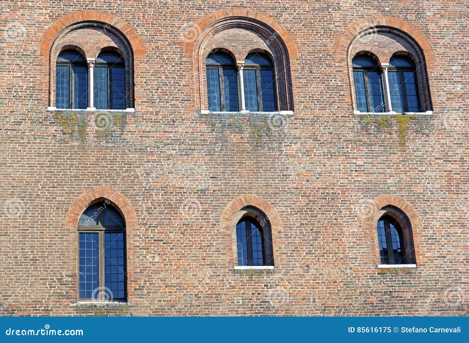 Medieval Castle Landscape. Ancient Facade, Tower, Windows Under Canopy ...