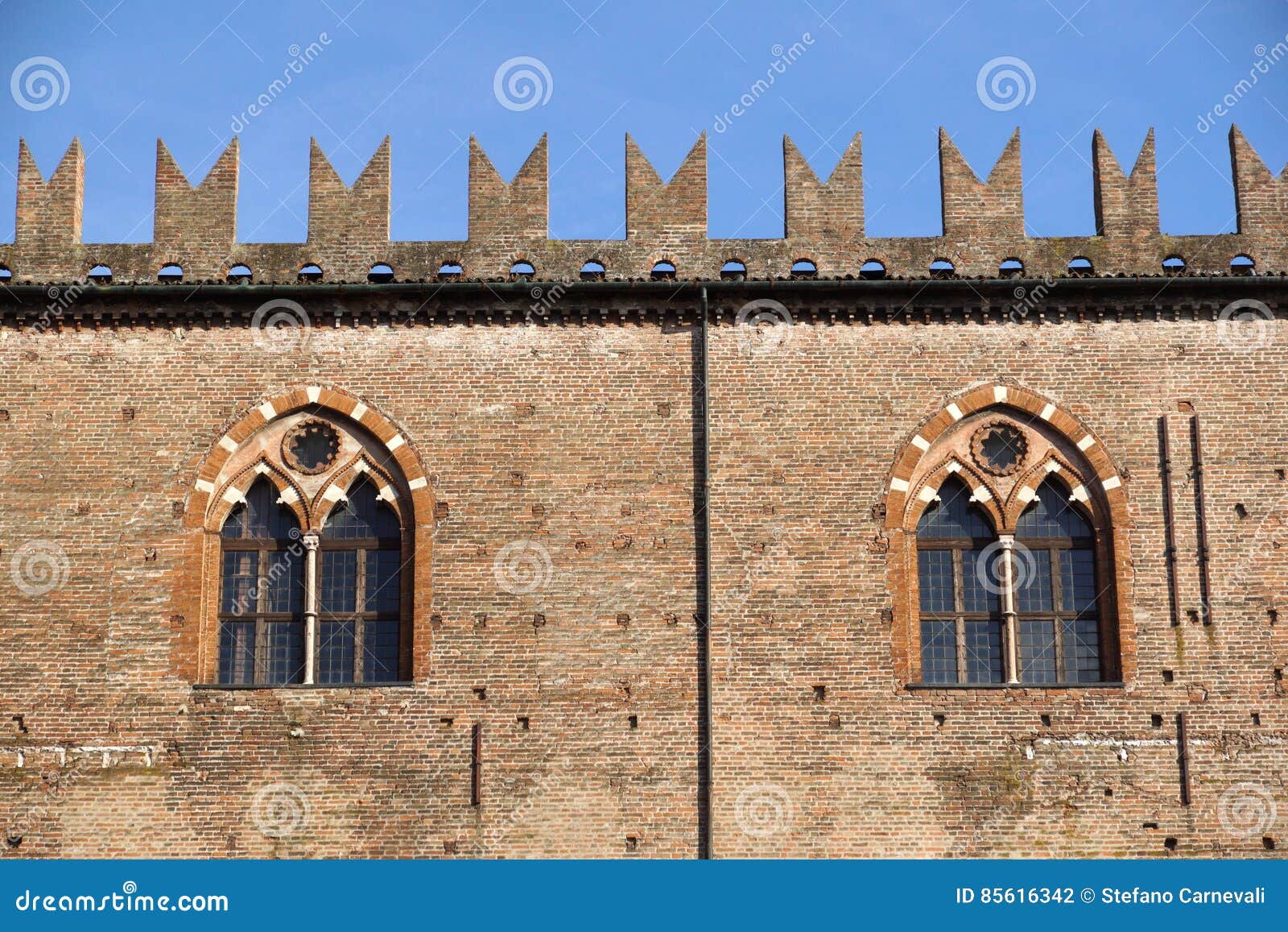 Medieval Castle Landscape. Ancient Facade, Tower, Windows Under Canopy ...