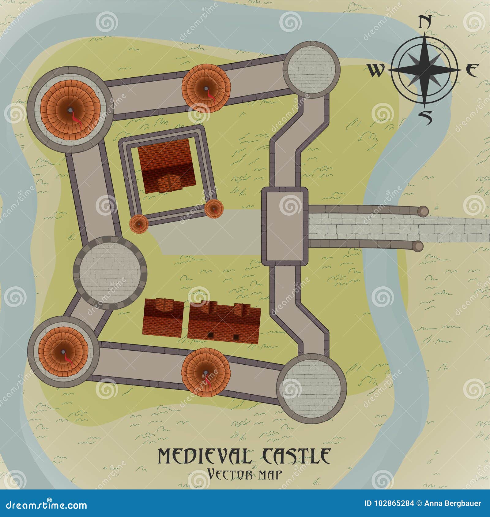 Medieval Castle Map stock vector. Illustration of fort - 102865284