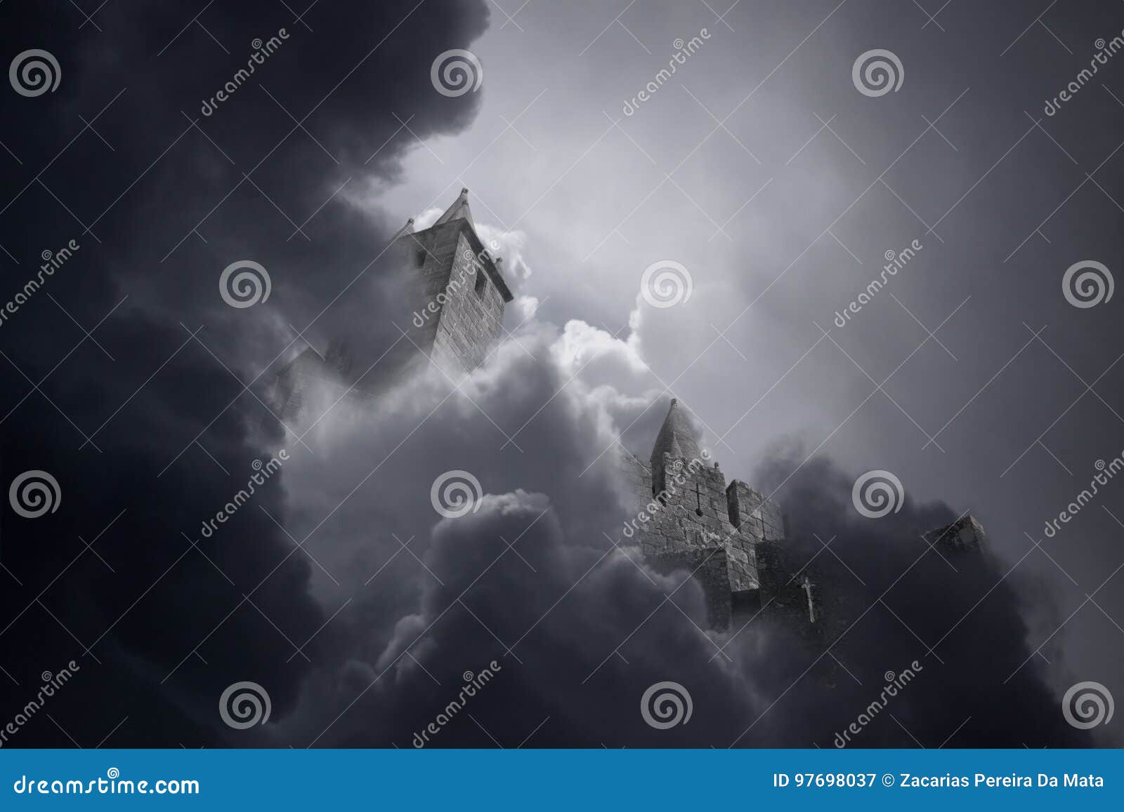 Medieval Castle in the Middle of the Clouds Stock Image - Image of ...