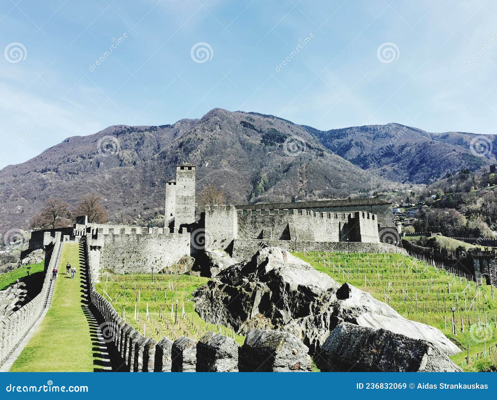 Medieval Castle with Mountains in the Background Stock Image - Image of ...
