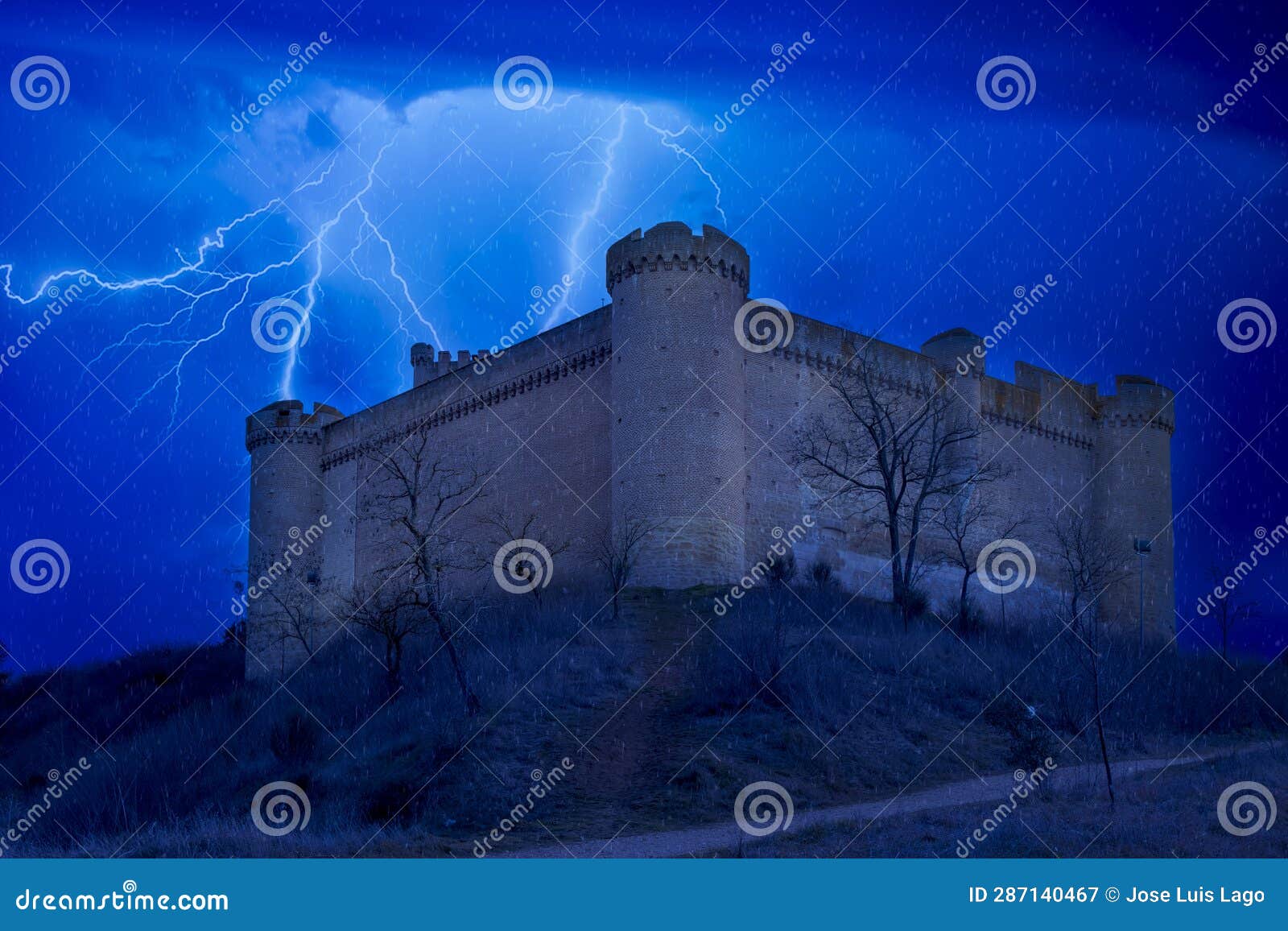 Medieval Castle at Night with Storm Stock Image - Image of historic ...