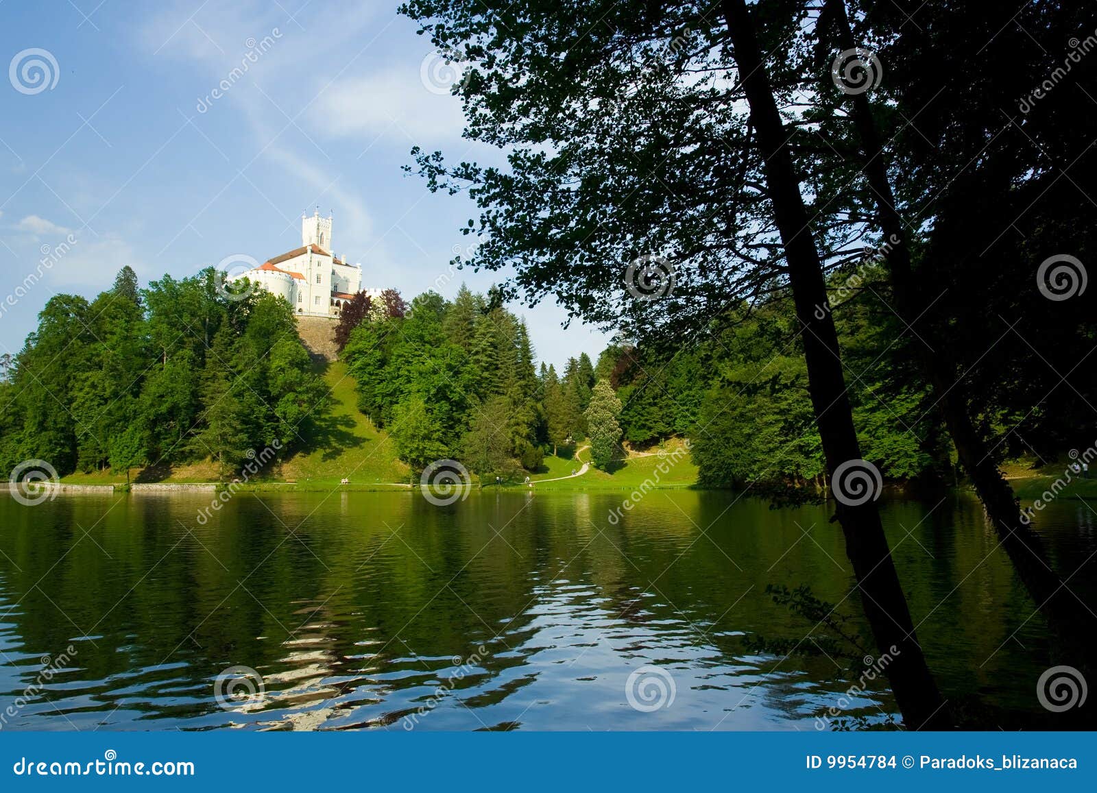 Medieval Castle Over Lake Scene Stock Photo - Image of monument ...