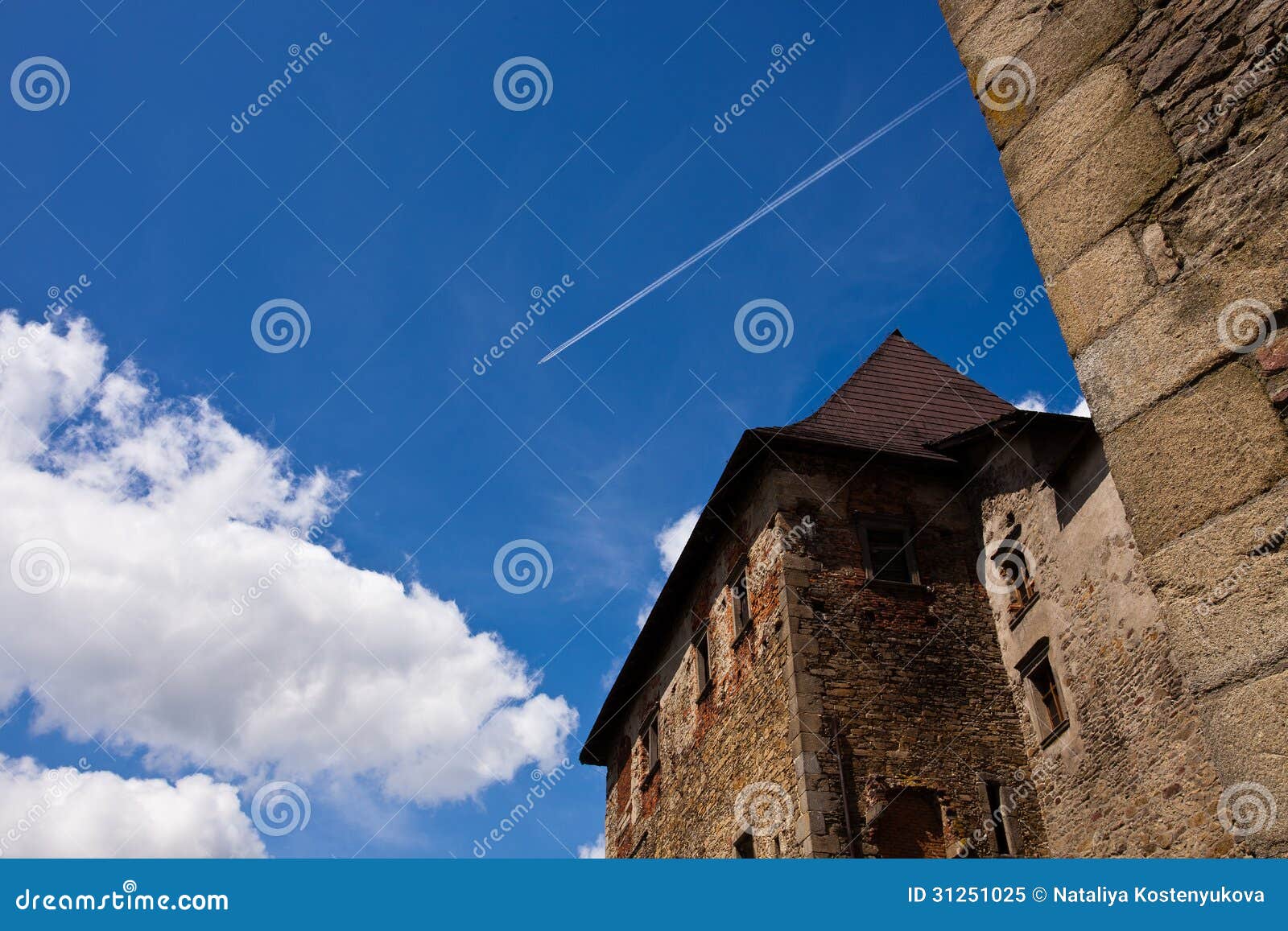 Medieval Castle and Plane stock image. Image of building - 31251025