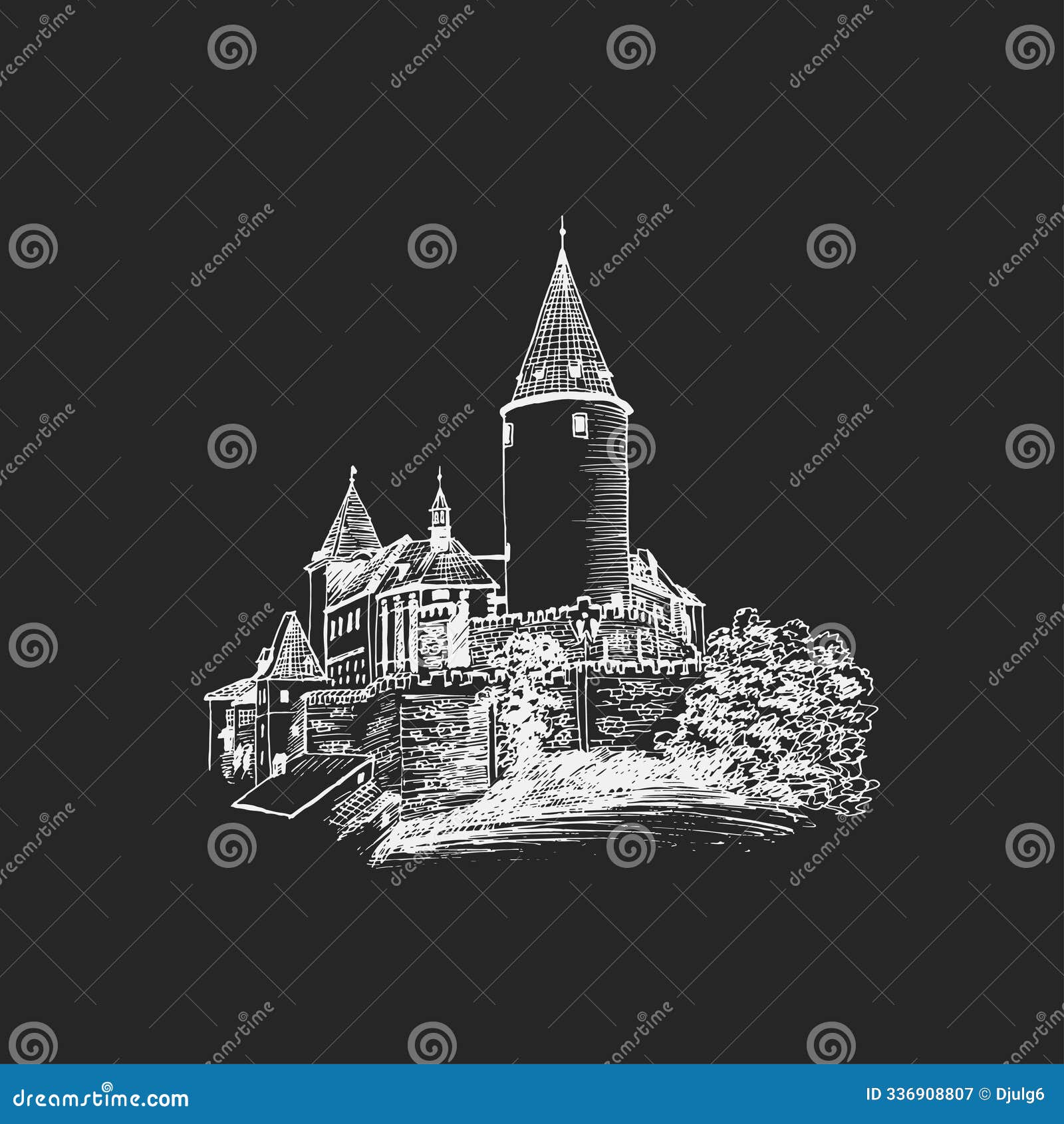 Medieval Castle in Prague. Hand Drawing Sketch Stock Illustration ...