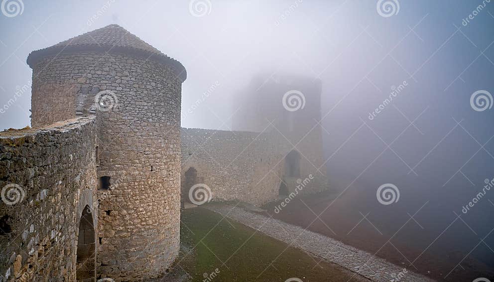 Medieval Castle Ramparts, in the Mist, AI Generated Stock Illustration ...
