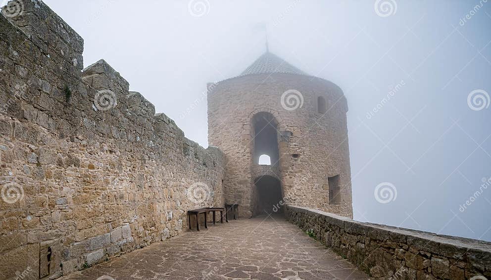 Medieval Castle Ramparts, in the Mist, AI Generated Stock Illustration ...
