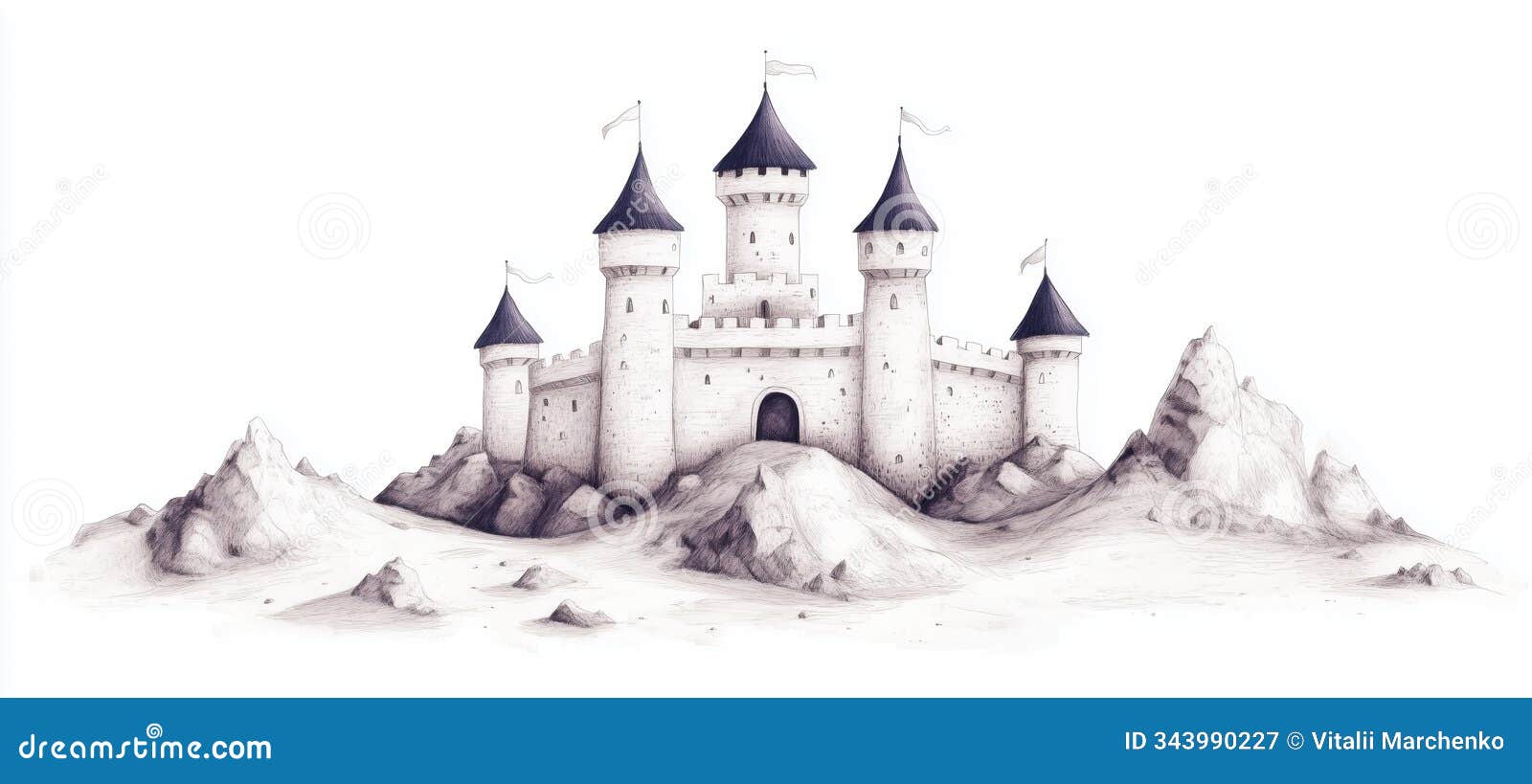 Medieval Castle Tower in Hand Drawn Style for Fantasy and Historical ...
