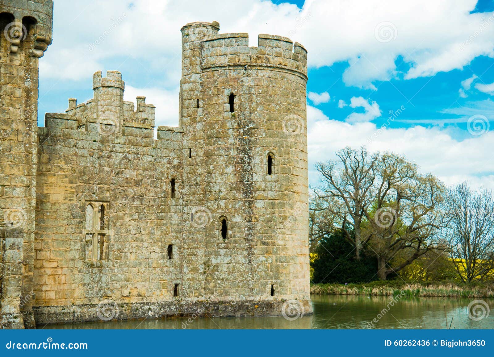 Medieval Castle Tower Surrounded by Moat Stock Photo - Image of british ...