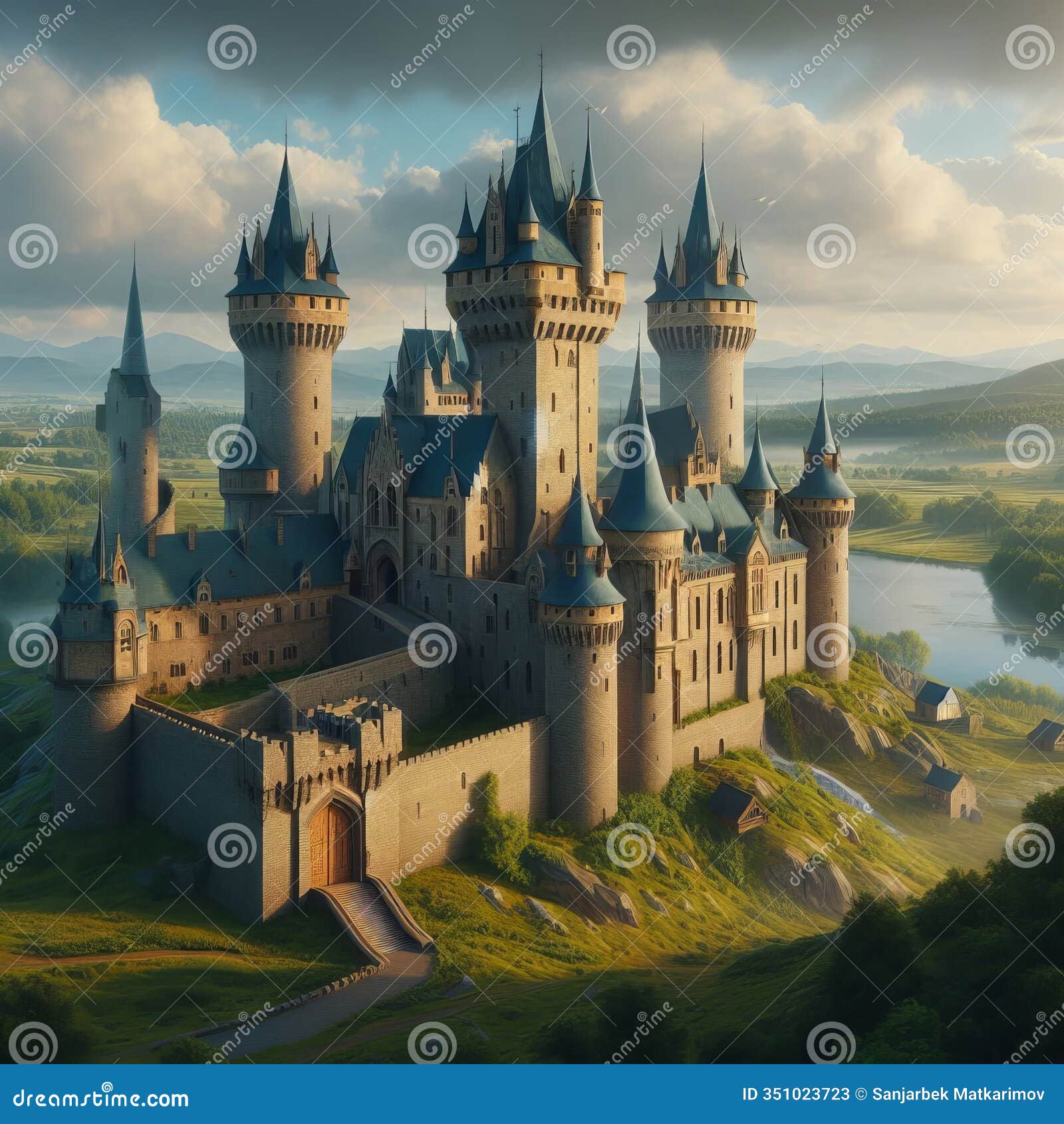 Medieval Castle A Medieval Castle With Towers And Moat Surrounde ...