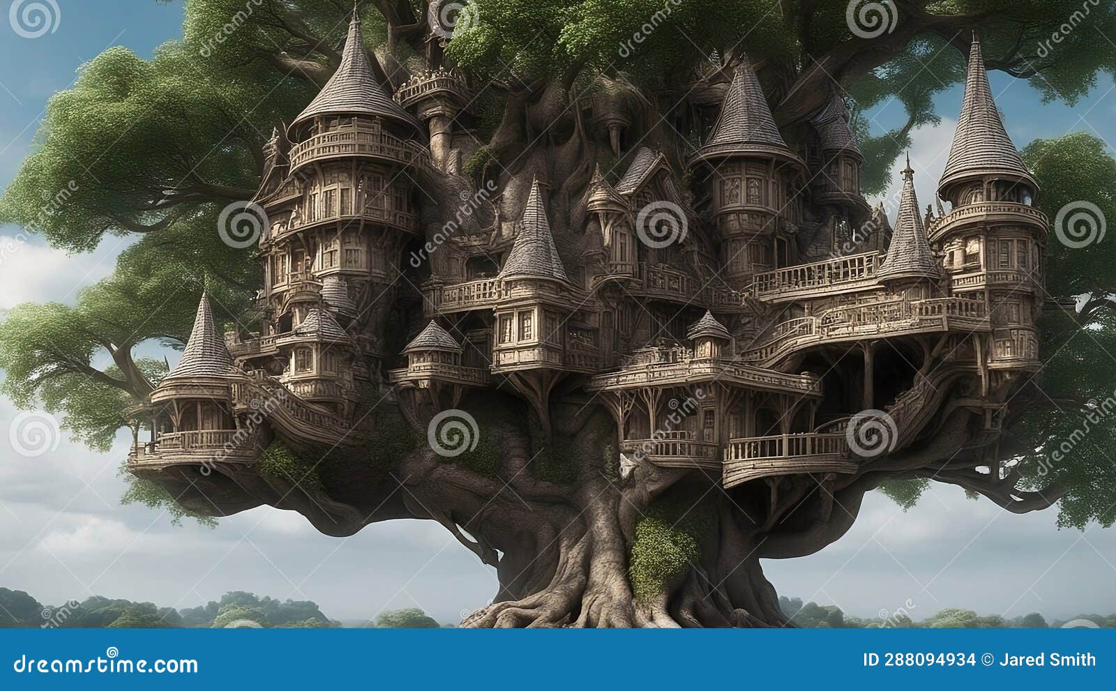 Castle Treehouse in a Giant Tree AI Created Stock Illustration ...