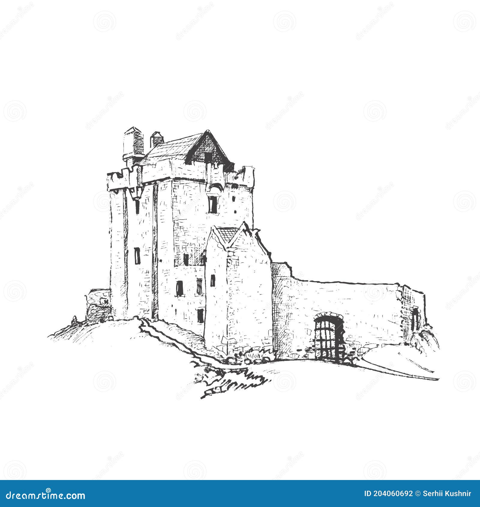 Medieval Castle. Vector Drawing, Sketch Stock Vector - Illustration of ...