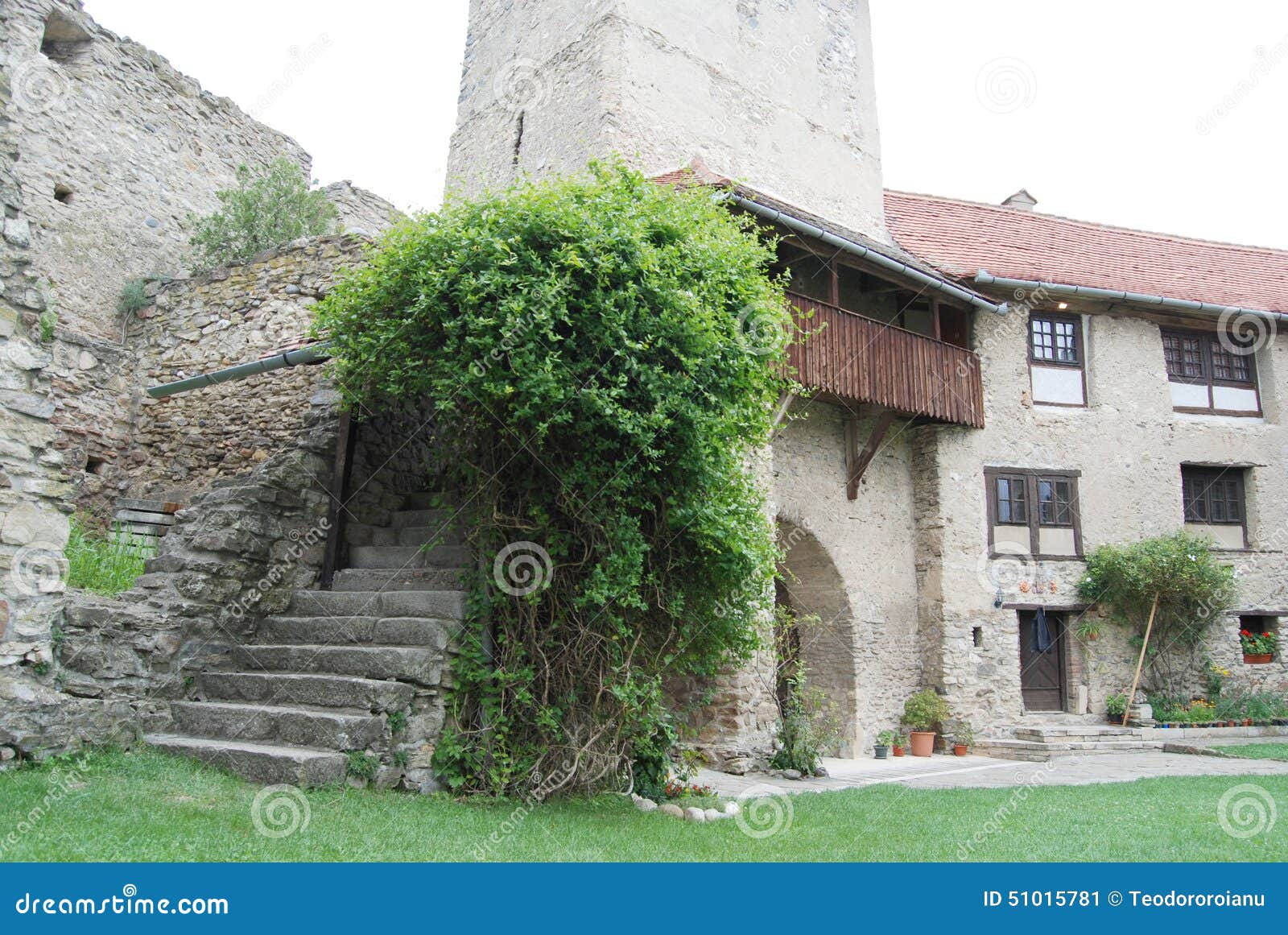 Medieval castle yard stock image. Image of clock, cold - 51015781