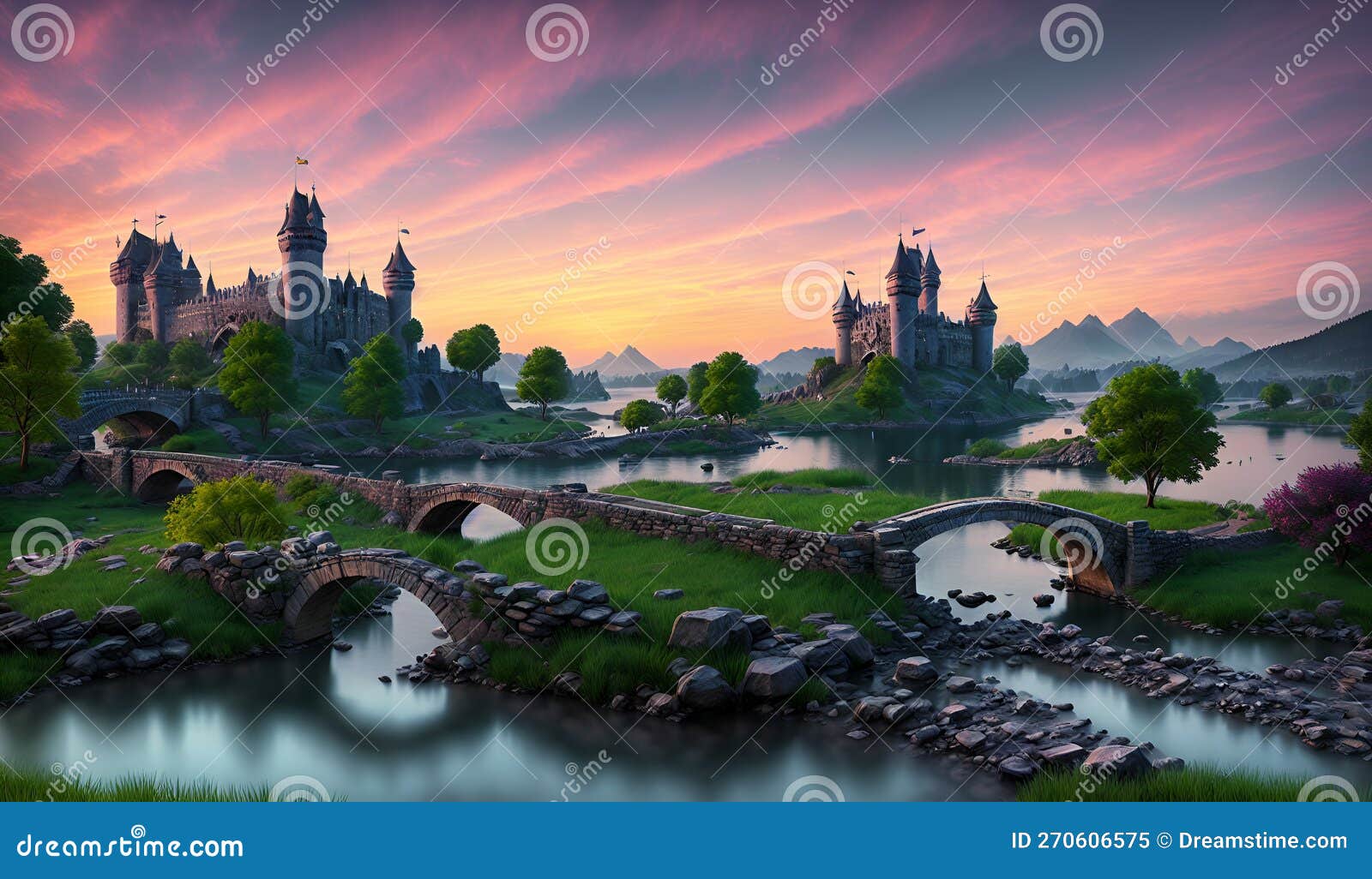 Medieval Castles with Lake , AI Generated Stock Illustration ...
