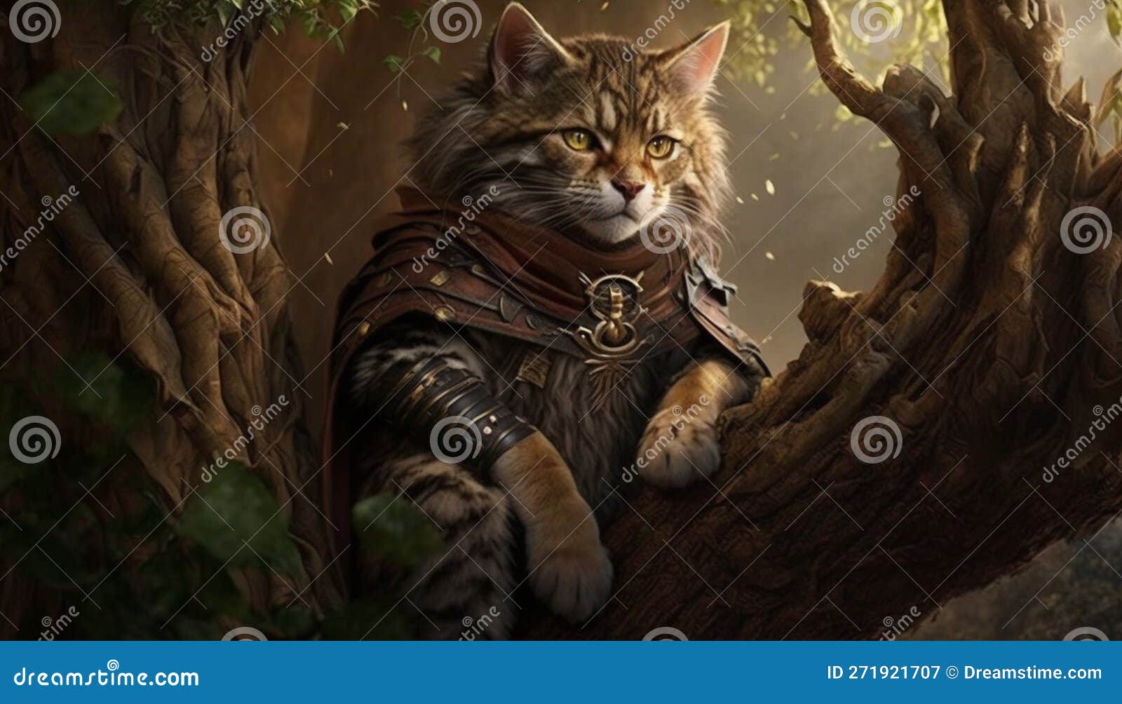 Medieval Cat Sitting on the Tree Stock Illustration - Illustration of ...