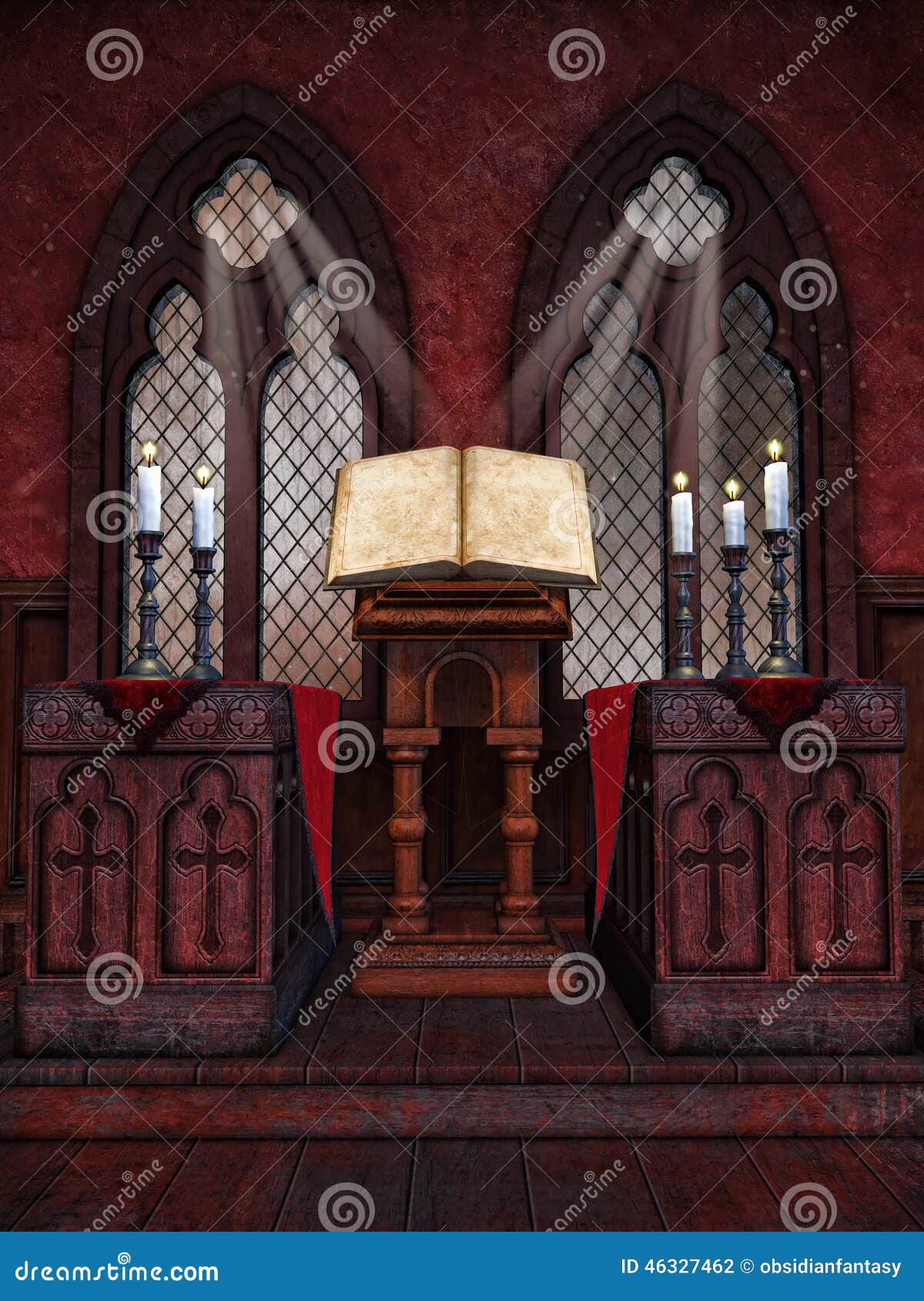 Medieval Chapel with Candles Stock Illustration - Illustration of ...