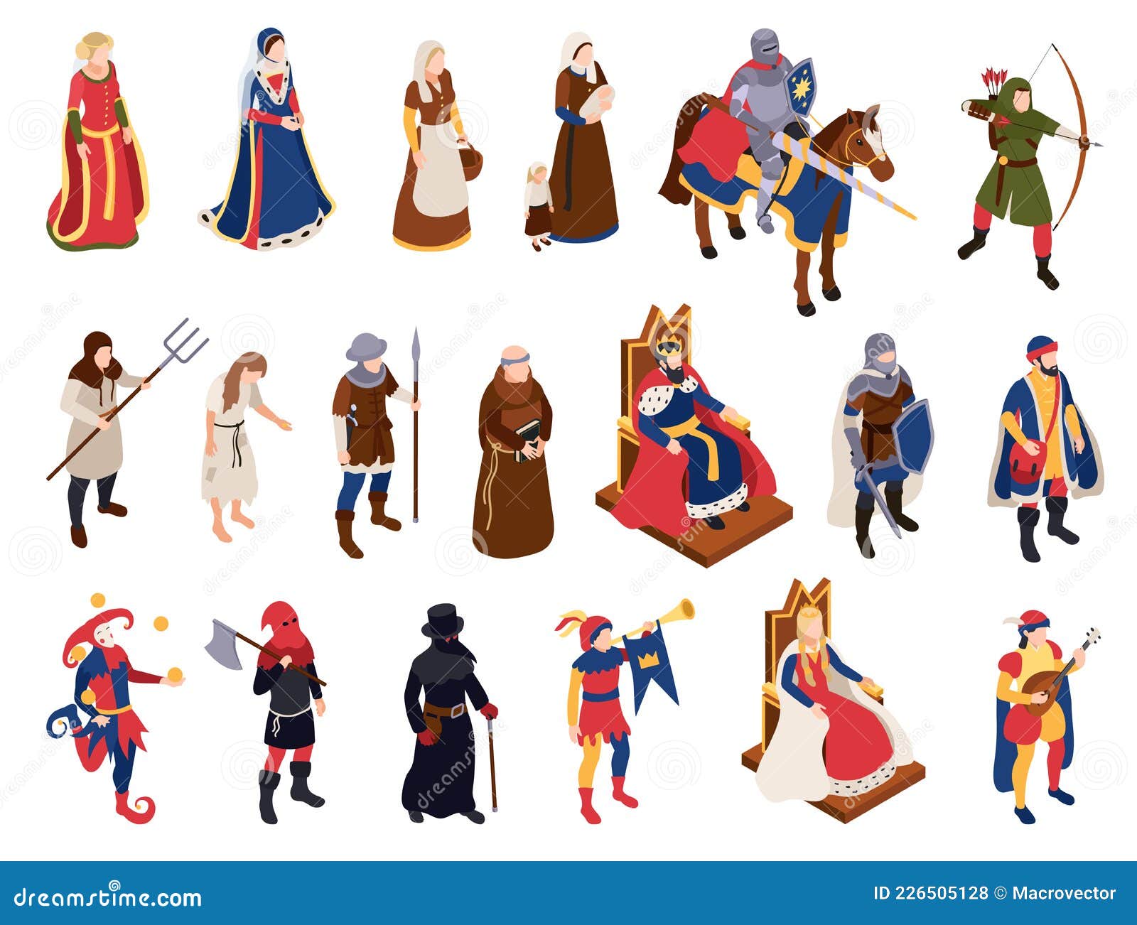 Medieval Characters Set stock vector. Illustration of emblem - 226505128