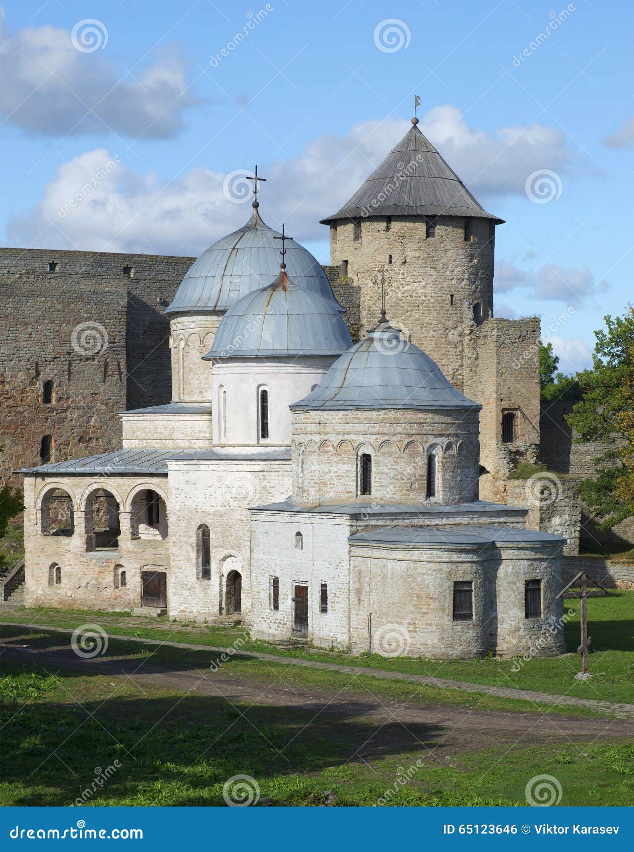 Medieval Churches on the Background of the Towers. Ivangorod Stock ...