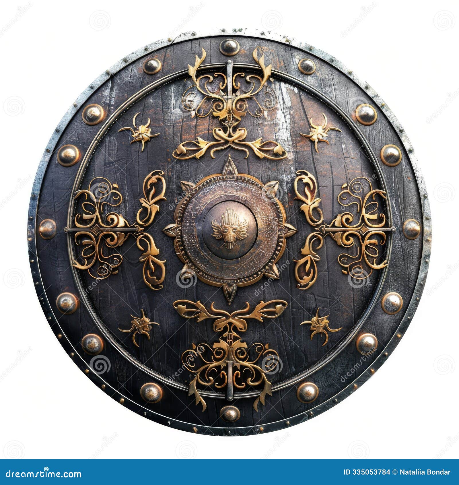 Medieval Circular Shield with Ornate Design on Isolated Background ...