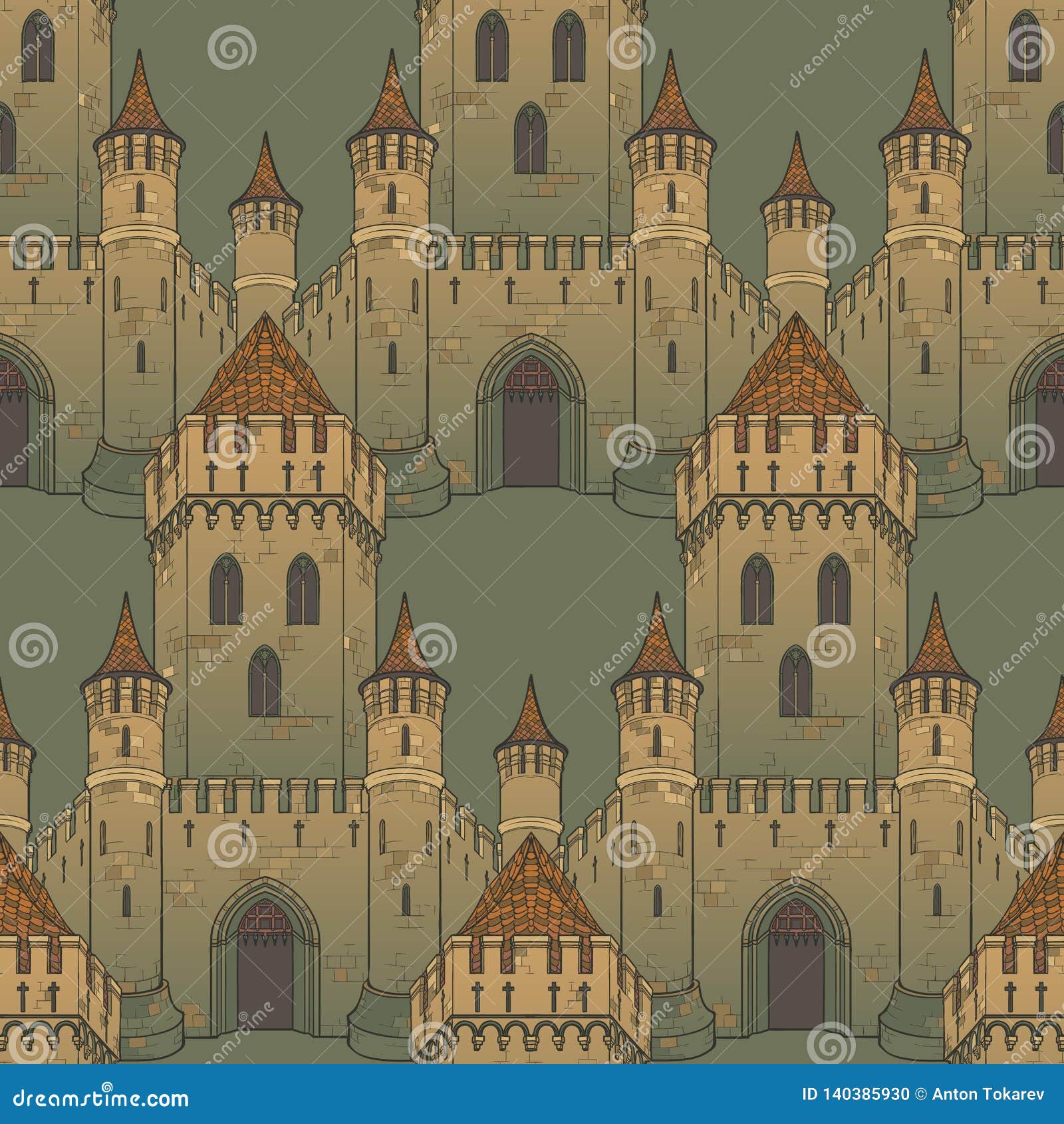 Medieval City Architecture. Seamless Pattern in a Style of a Medieval ...