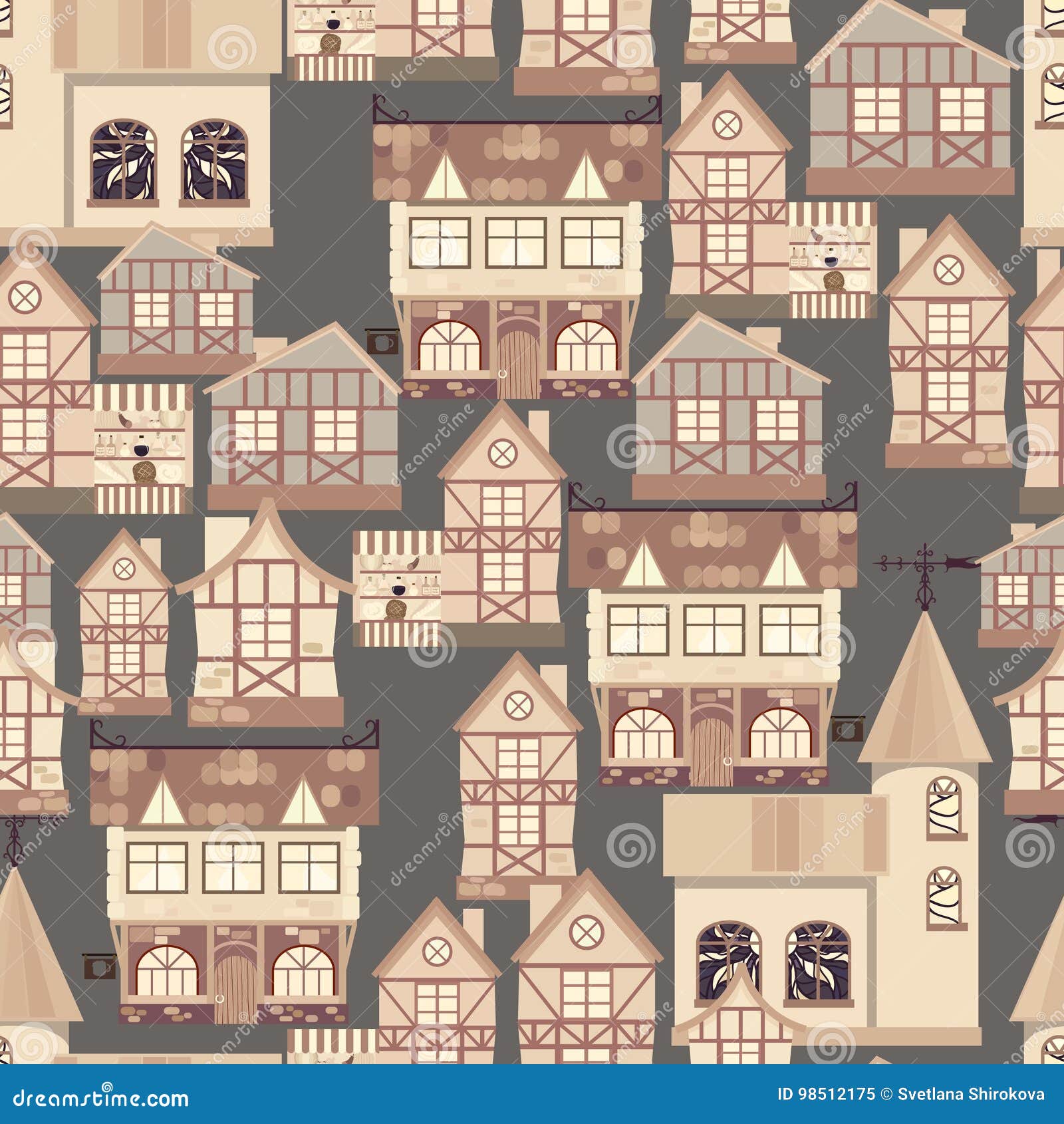 Medieval City Seamless Pattern Stock Vector - Illustration of city ...