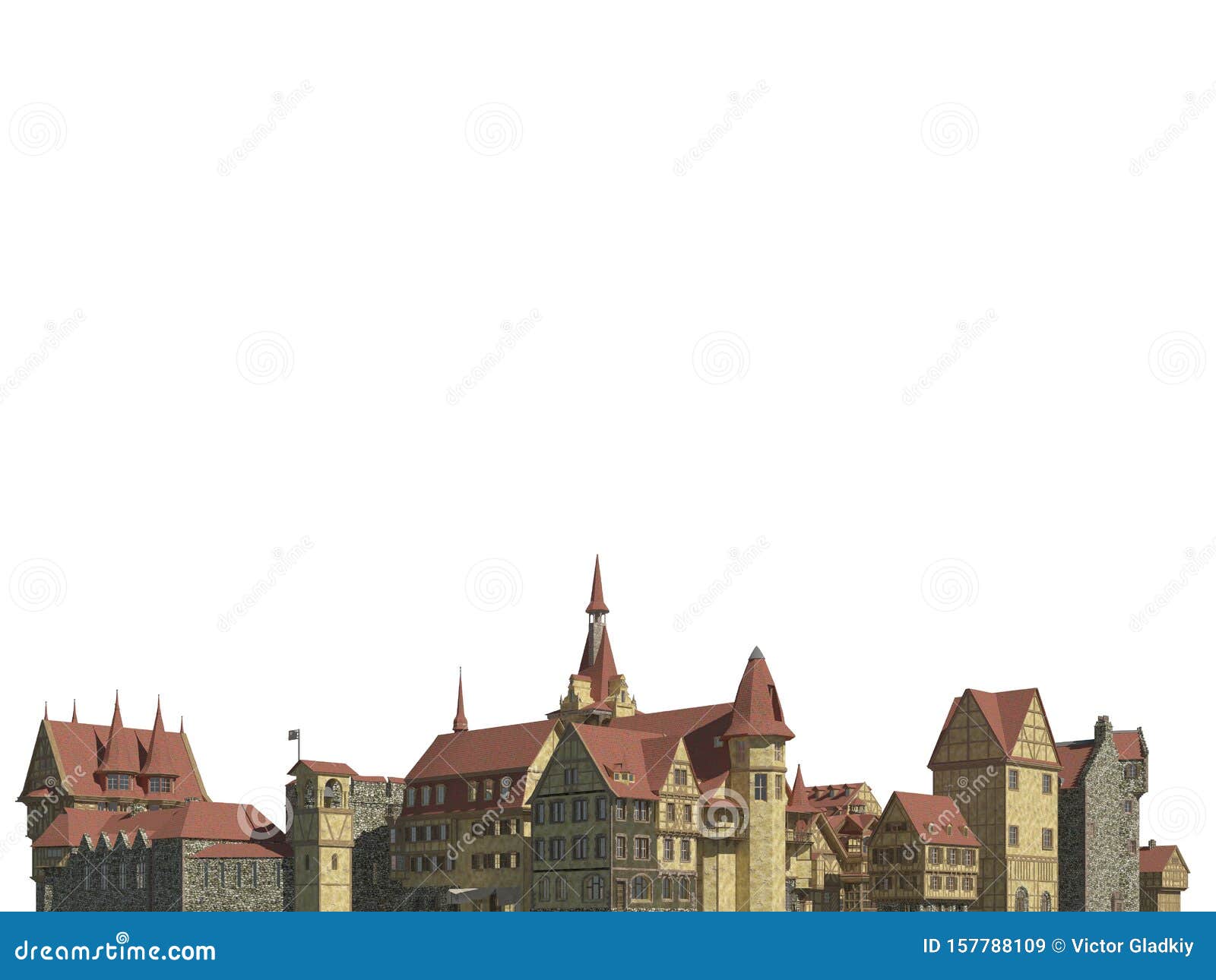 Medieval Cityscape Isolated on White Background 3D Illustration Stock ...