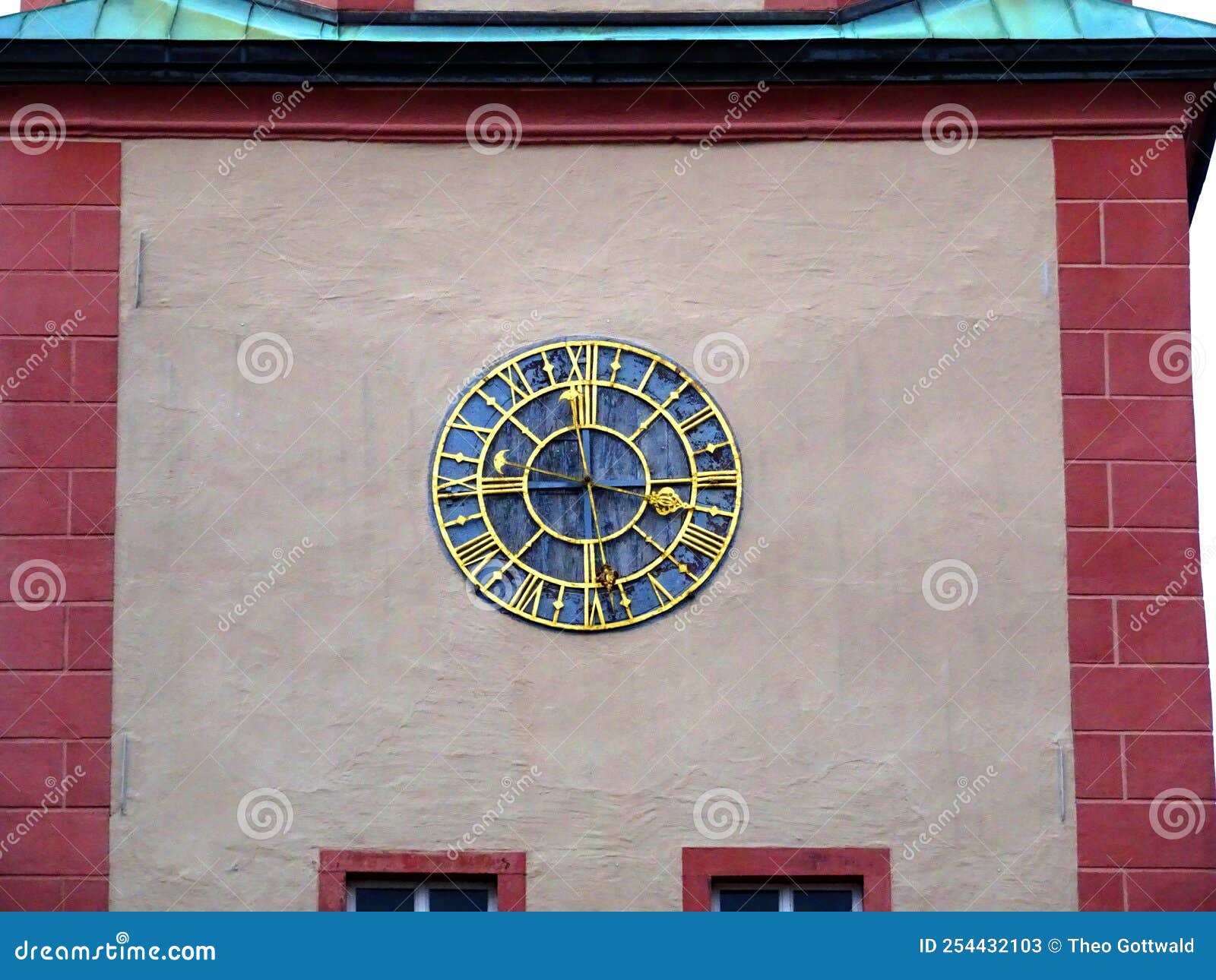 Medieval clock on building stock image. Image of decorative - 254432103
