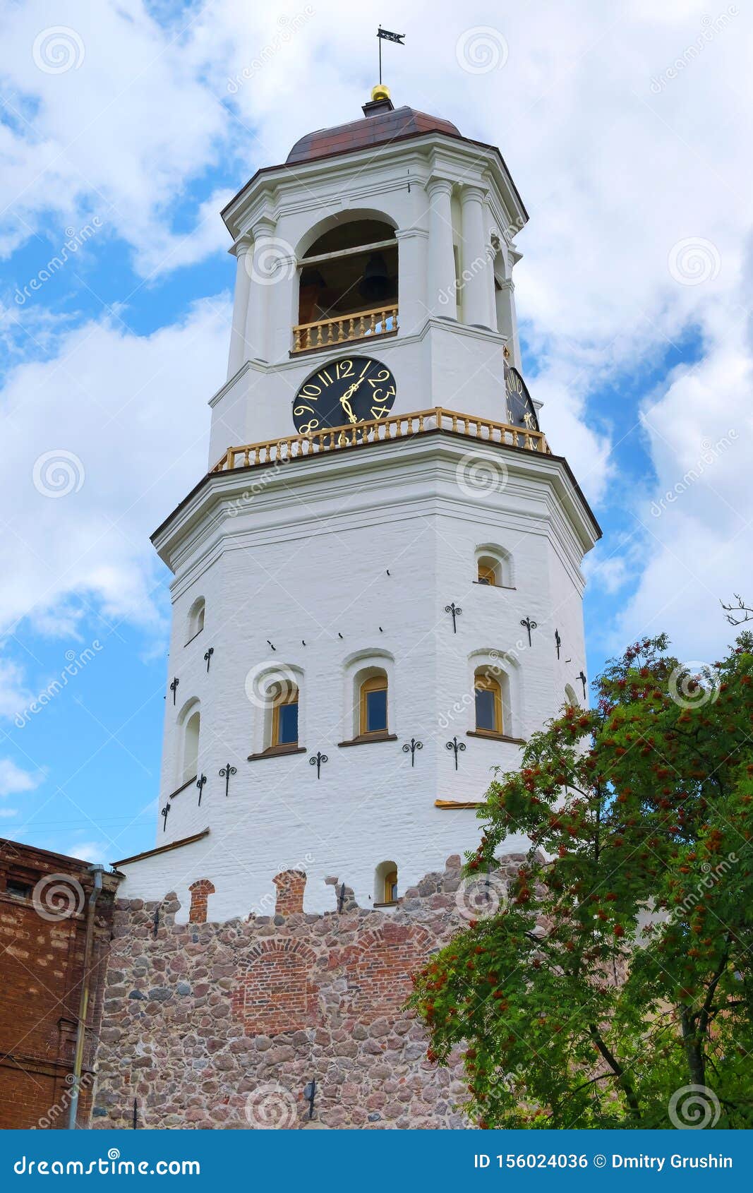 Medieval Clock Tower in Vyborg Stock Photo - Image of clock, green ...
