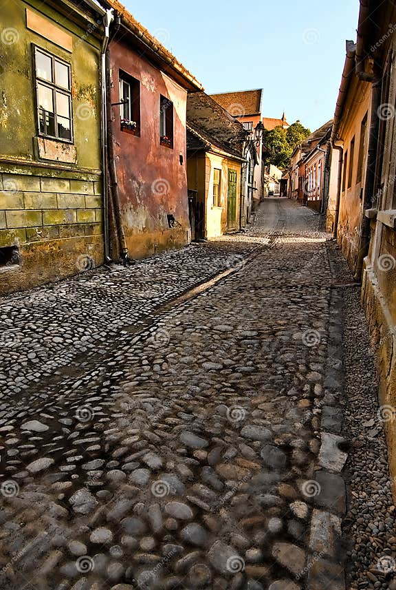 Medieval Cobblestone Paved Road Stock Image - Image of cobblestone ...