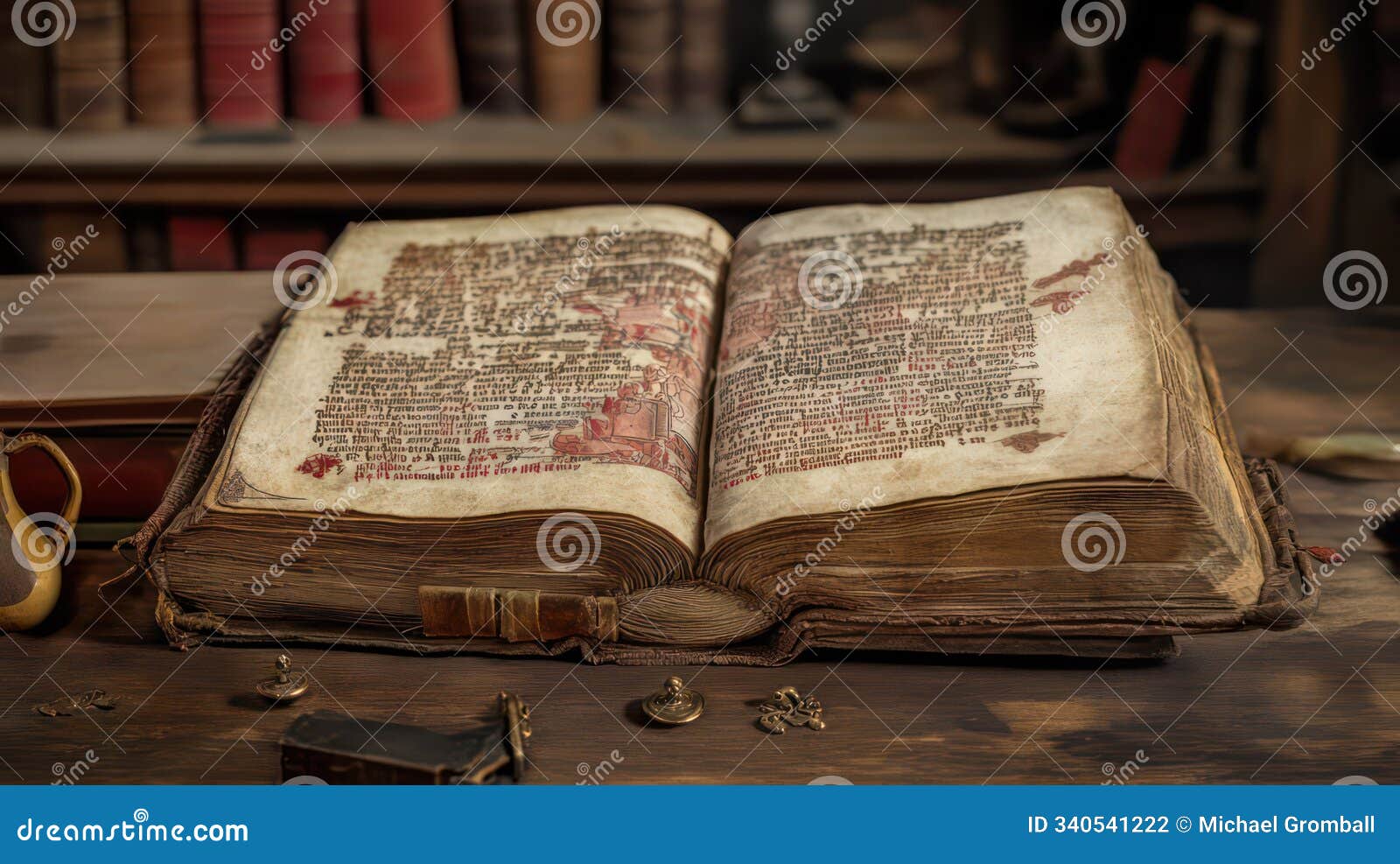 Medieval Codex Created With Generative AI. Old Book With Opened Pages ...