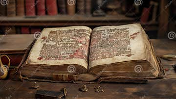 Medieval Codex Created with Generative AI. Old Book with Opened Pages ...