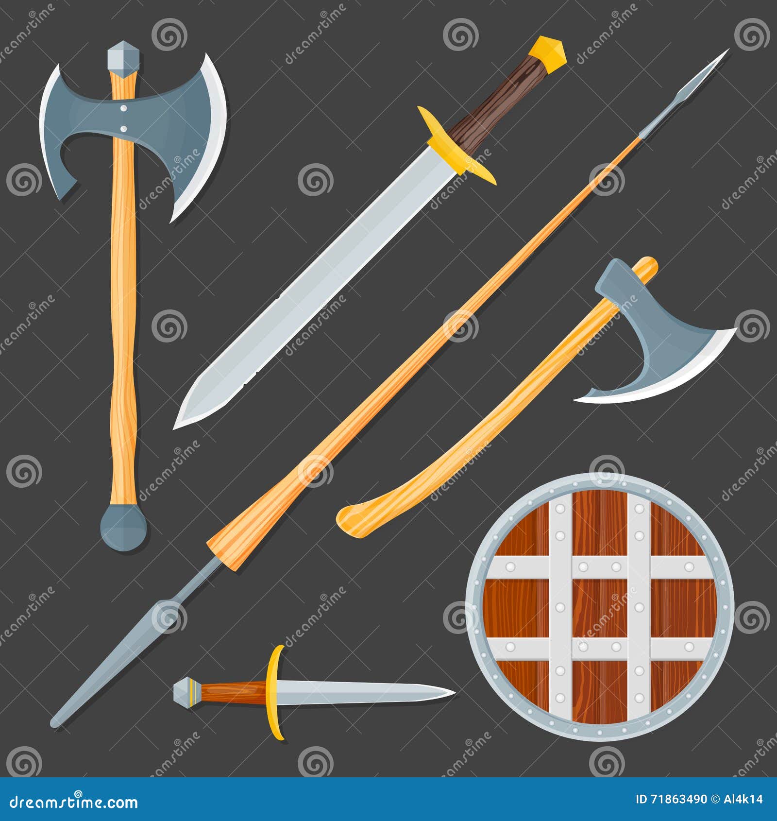 Medieval Cold Weapon Illustration Set Stock Vector - Illustration of ...