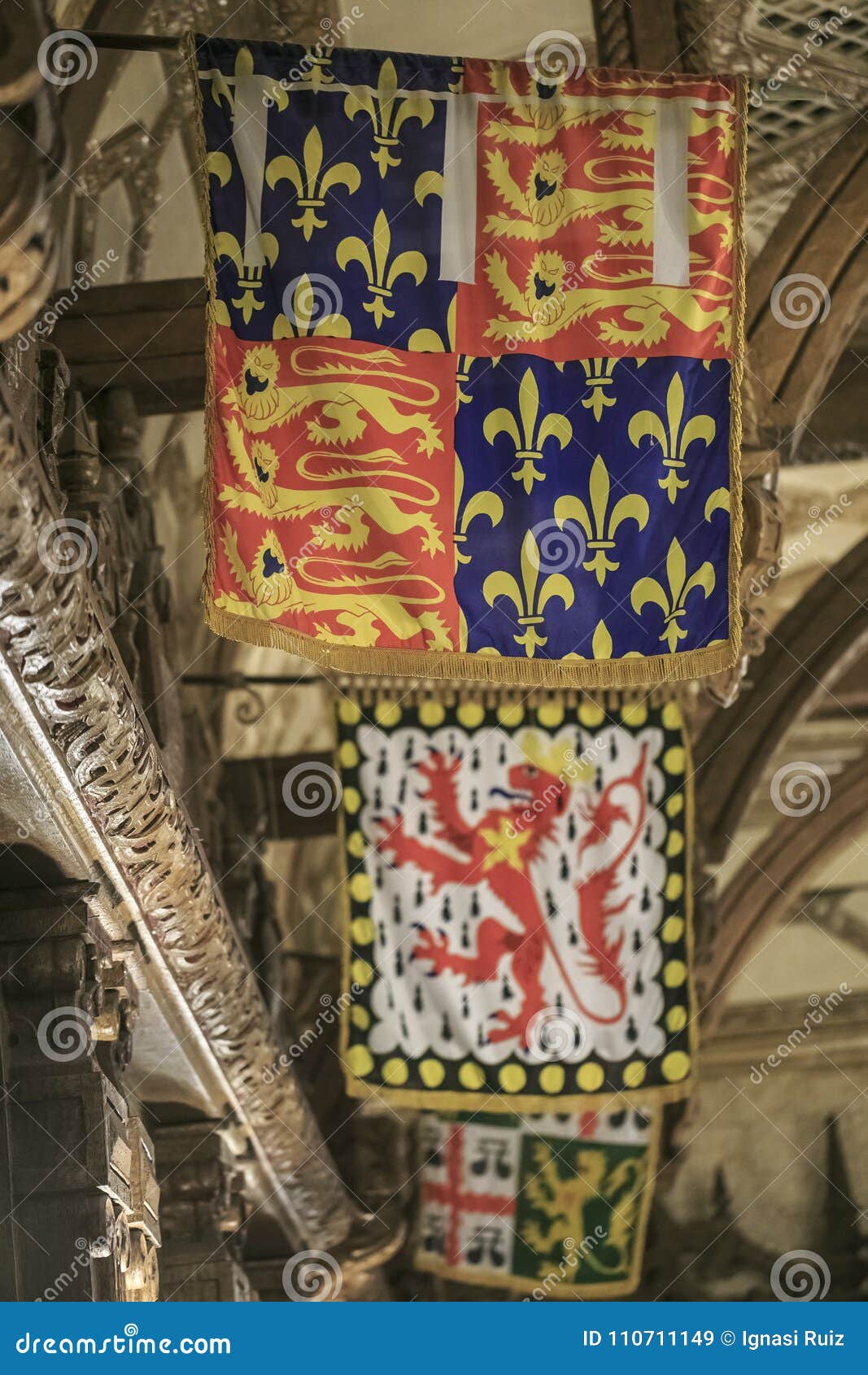 Medieval Colored Flag in a Castle Stock Image - Image of castle ...