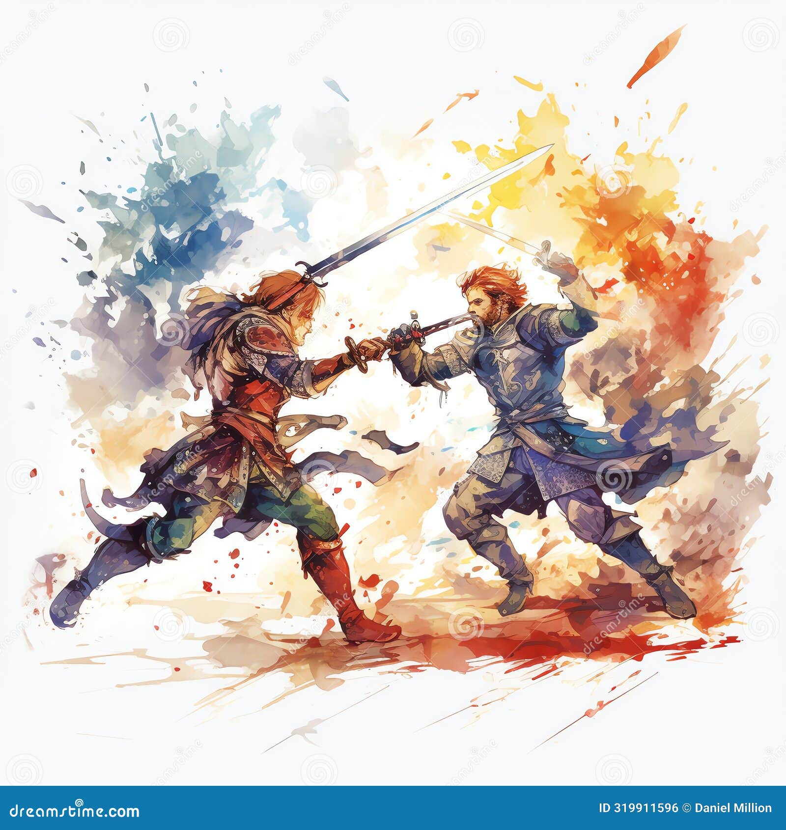 Medieval Combat Militia And Regular Army In Armor With Weapons. Cartoon ...