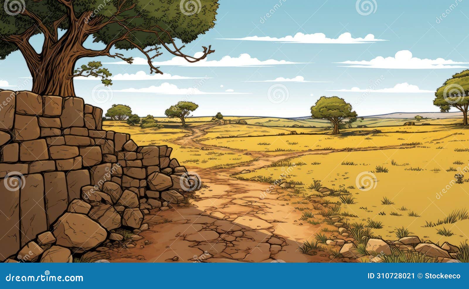 Medieval Comic Style Path Along Kenya Wall Illustration Stock ...