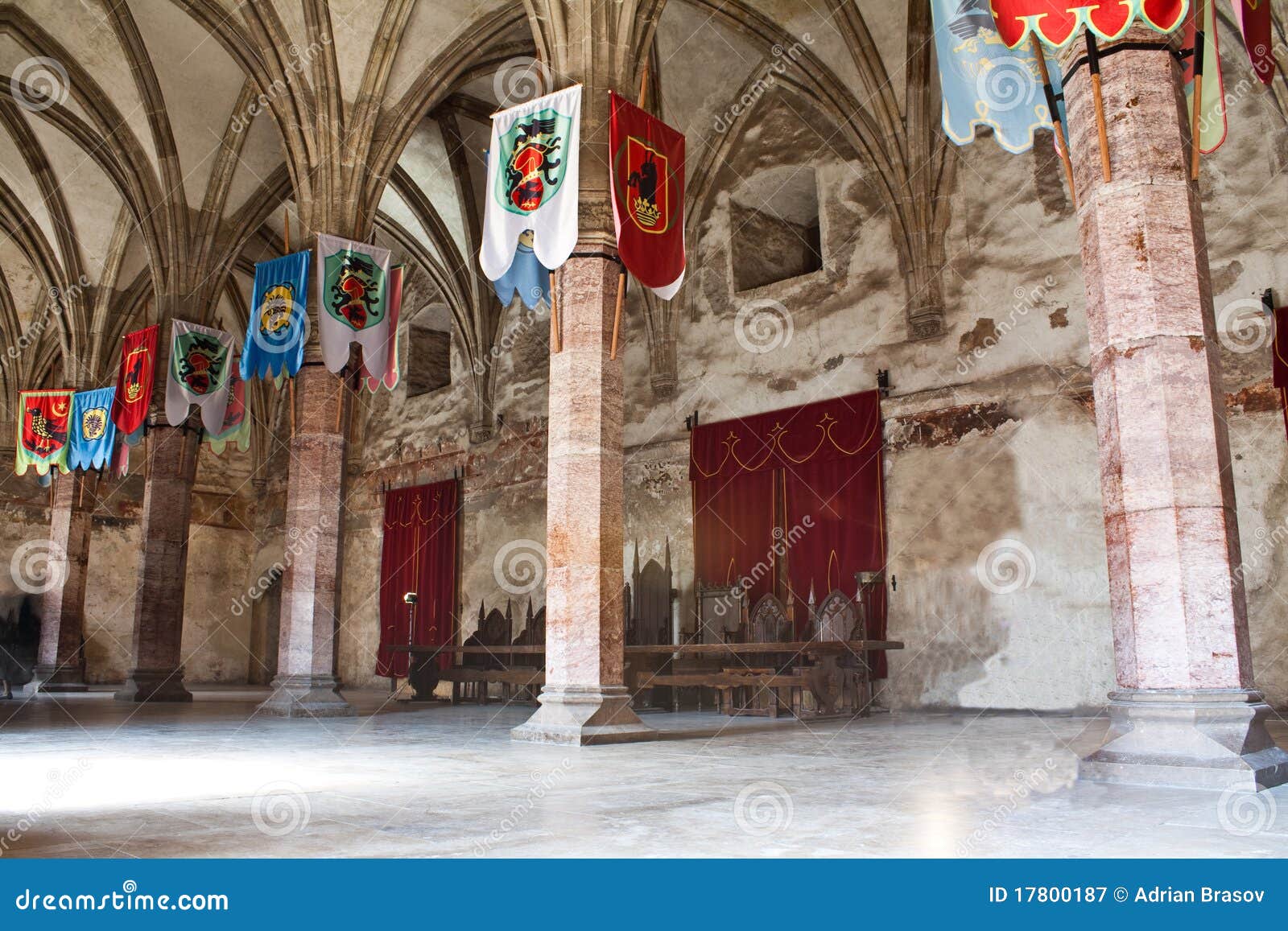 Medieval Conference Room with Flags Stock Image - Image of castle ...